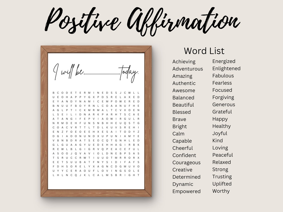 Positive Affirmation Word Puzzle Art Print: Inspirational Decor - Etsy