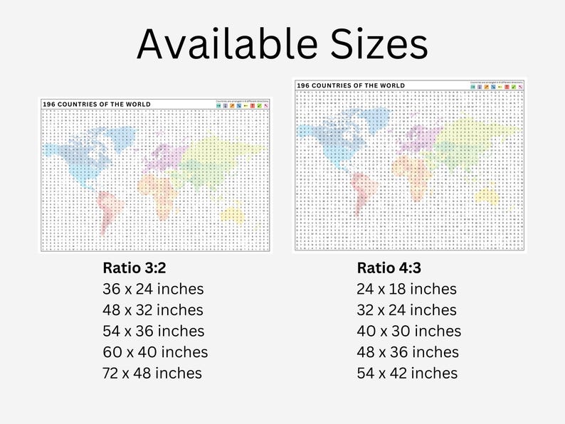 Giant Word Search Puzzle With ALL World Country Names. Printable Puzzle ...