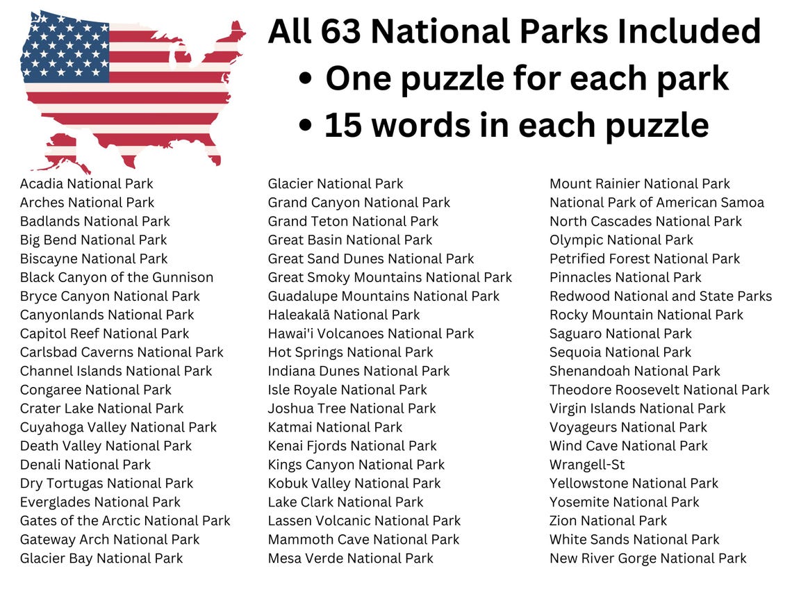National Parks Word Search Puzzles: Road Trip Activity (digital ...