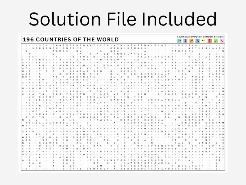 Giant World Countries Word Search Puzzle (printable) - Etsy