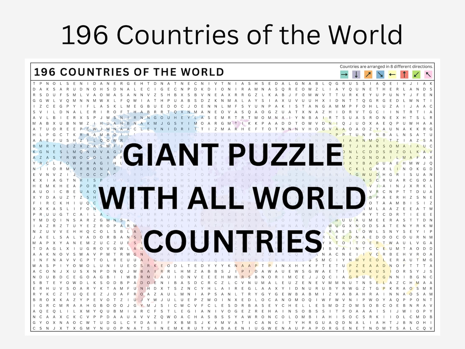 Giant Word Search Puzzle With ALL World Country Names. Printable Puzzle ...