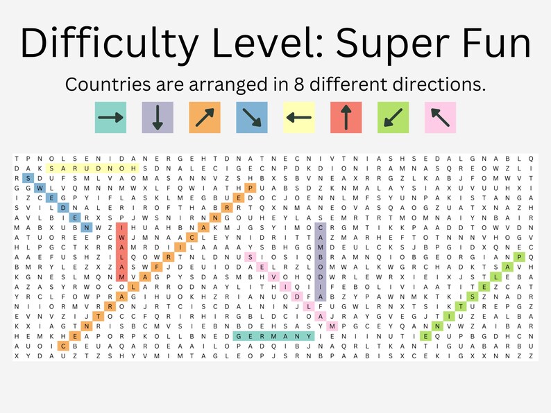 Giant Word Search Puzzle With ALL World Country Names. Printable Puzzle ...