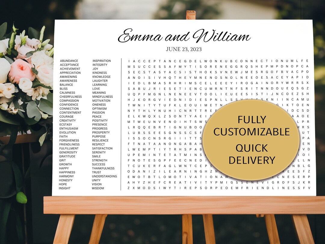 Giant Wedding Word Search Puzzle: Customizable Family Gathering Game ...
