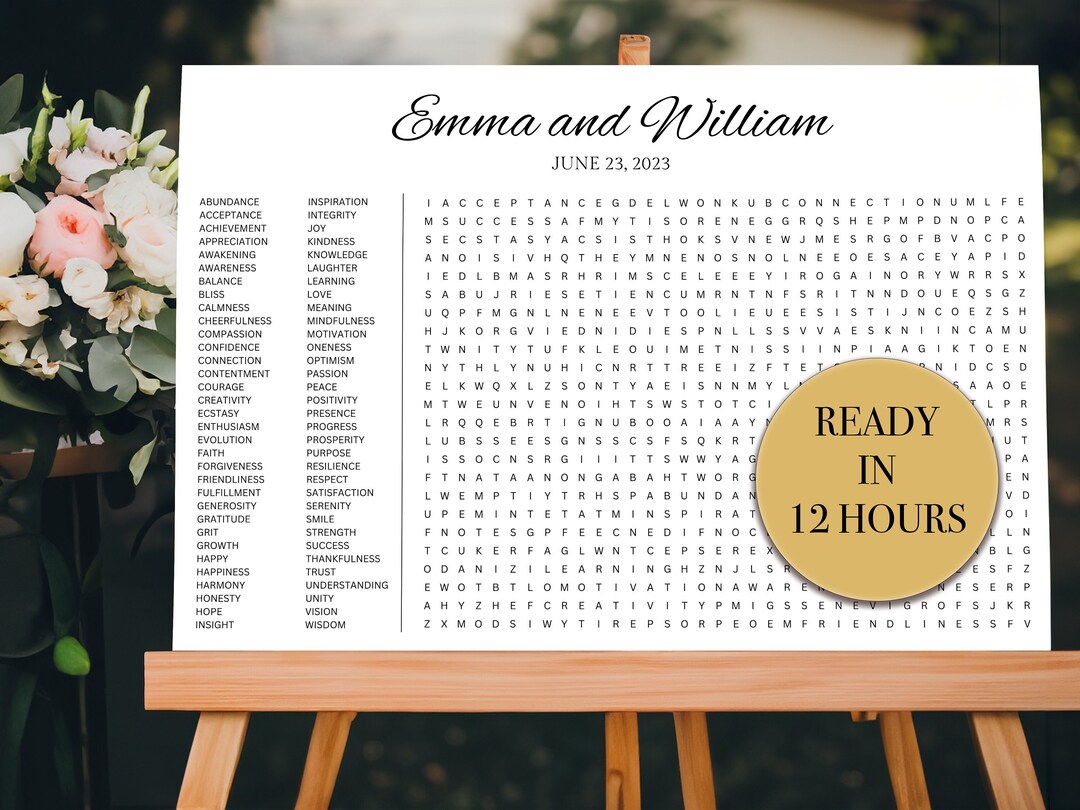 Printable Wedding Word Search, Custom Wedding Word Search Puzzle ...