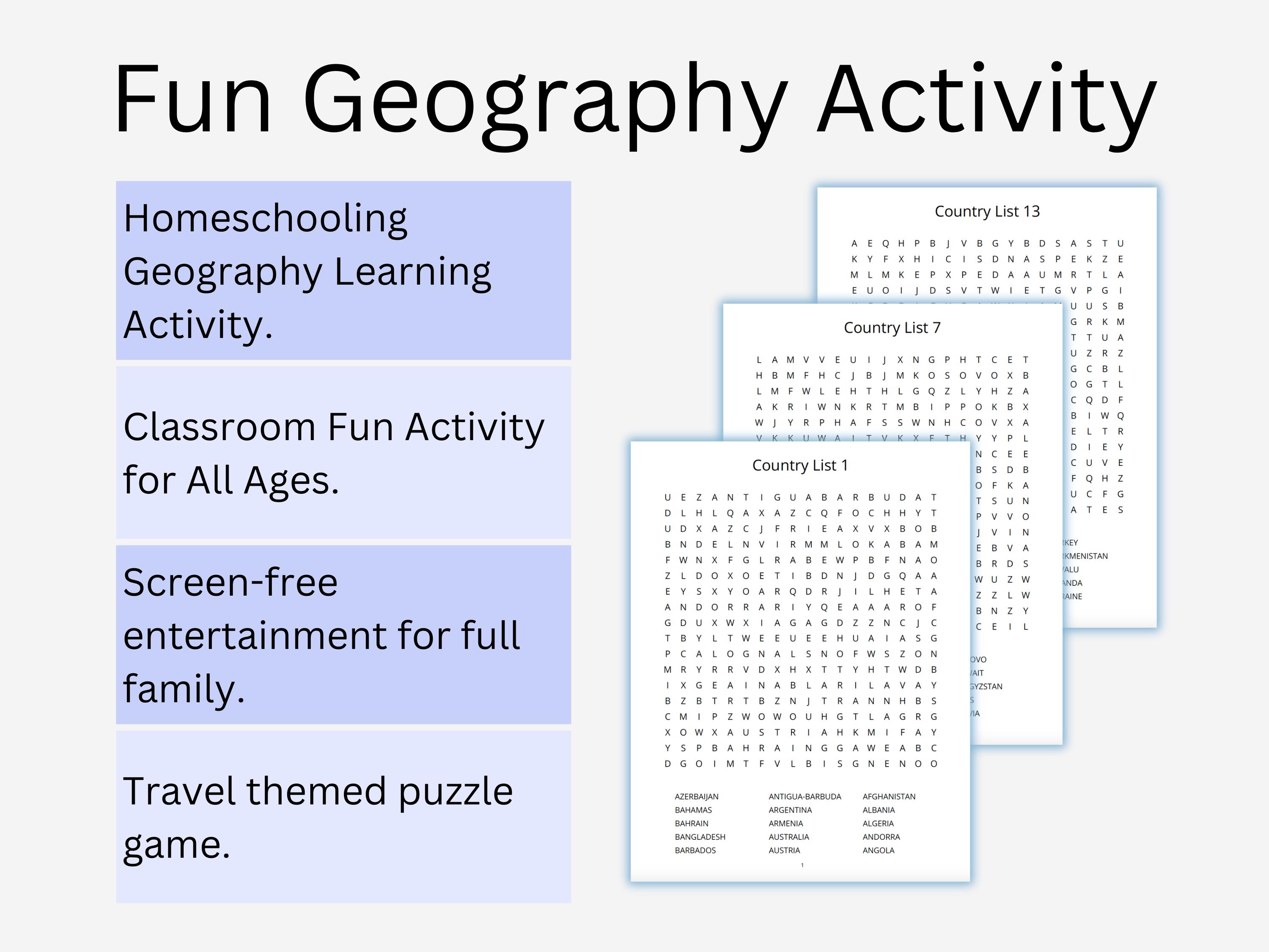 World Country Names Word Search Puzzle: Geography Activity (printable ...