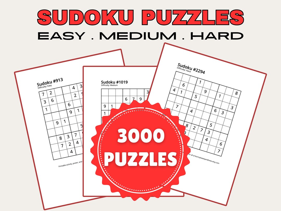 Sudoku Puzzle Book: 3000 Easy to Hard Puzzles (printable PDF) - Etsy