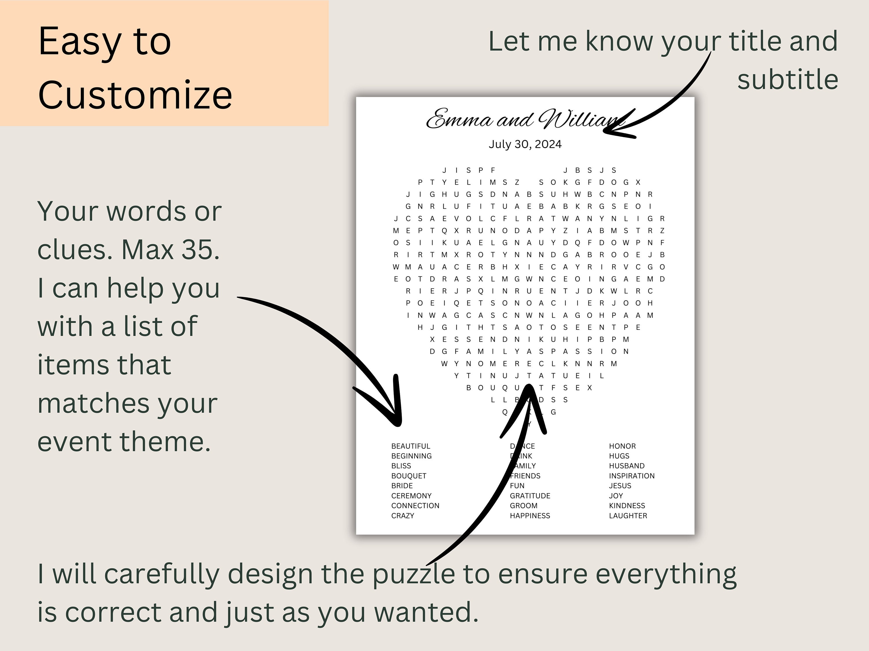 Customizable Wedding Word Search. Printable Wedding Games. Small Word ...