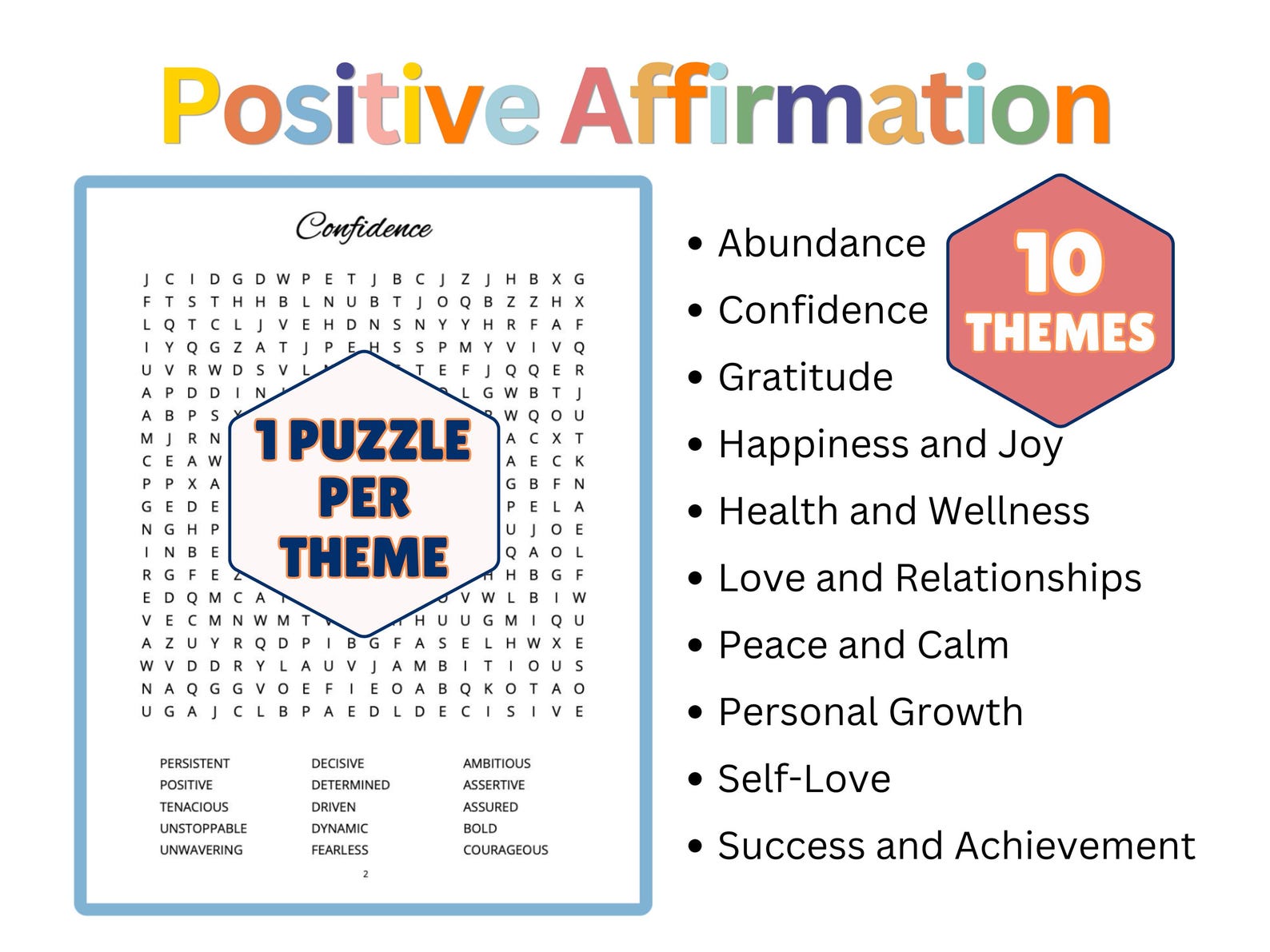 Positive Affirmations Word Search. Confidence Building Activity ...