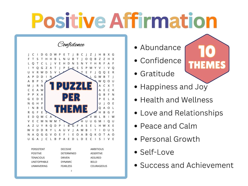 Positive Affirmations Word Search. Confidence Building Activity ...