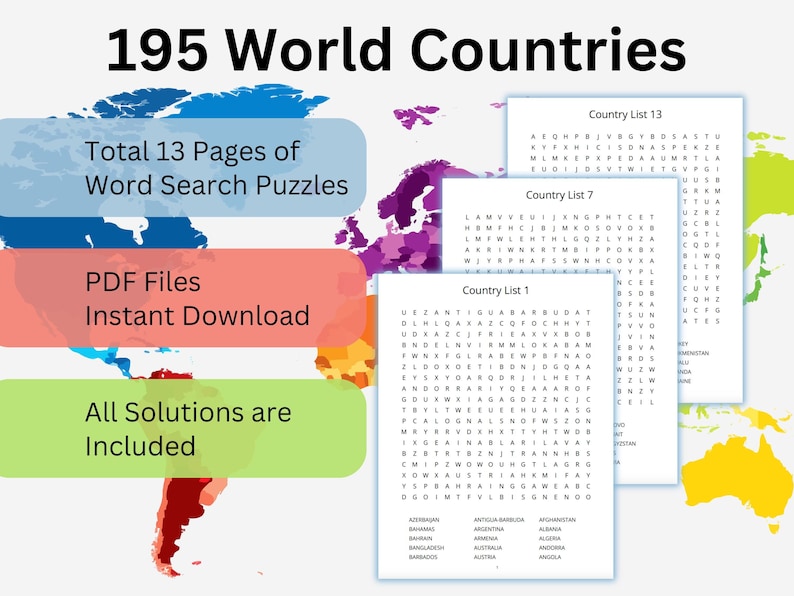 World Country Names Word Search Puzzle: Geography Activity (printable ...