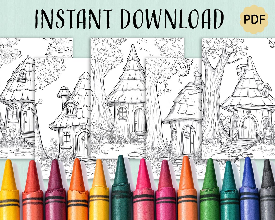 45 Fairy Houses Coloring Pages for Kids (printable Digital Download) - Etsy