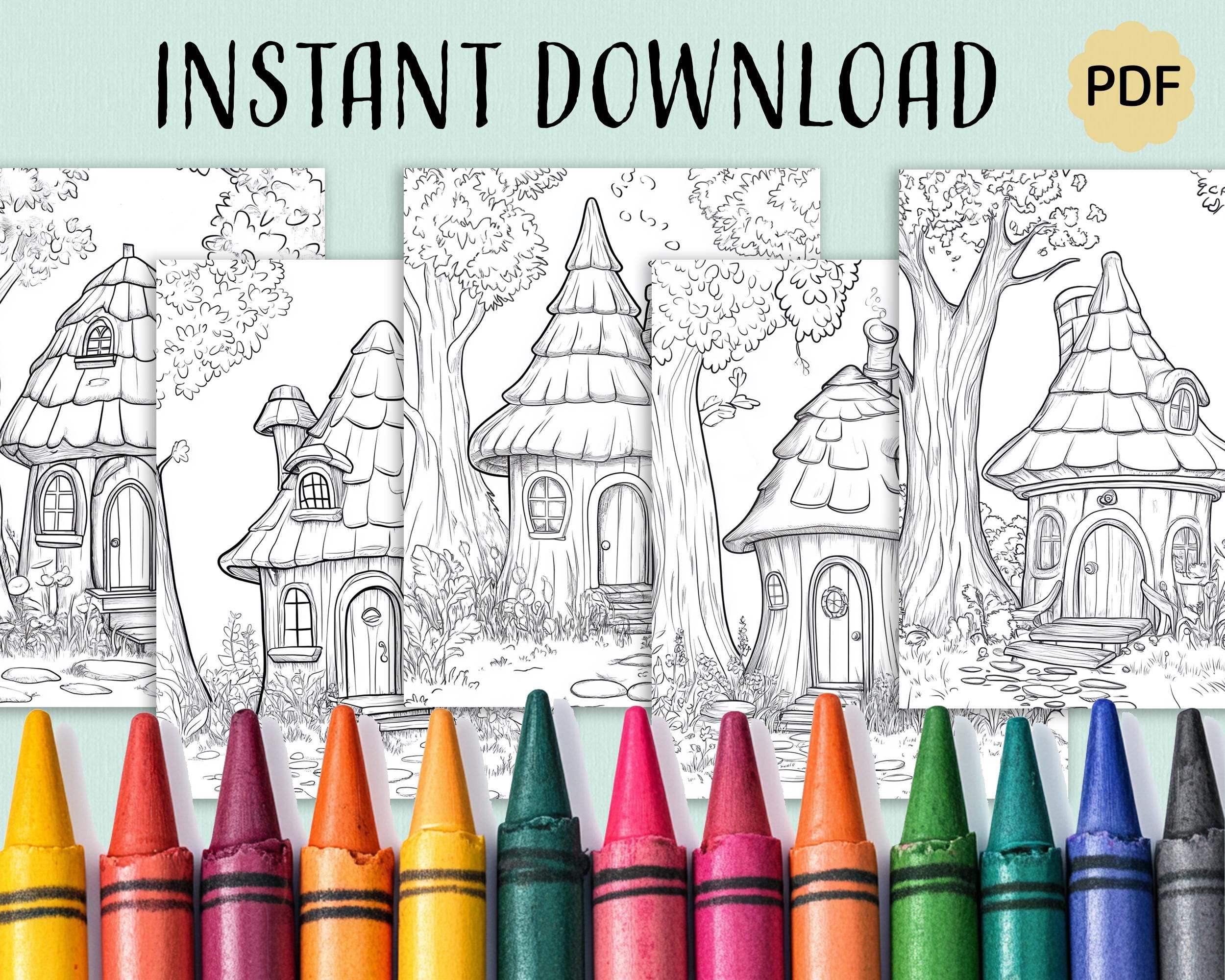 45 Fairy Houses Coloring Pages for Kids (printable Digital Download) - Etsy
