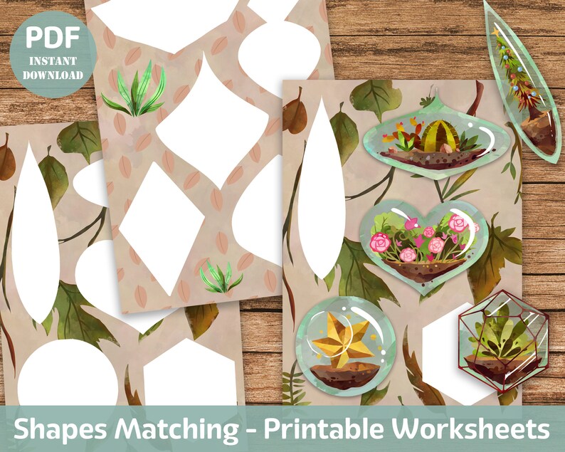 Shapes Matching Activity, Printable Pdf Worksheets, Match Terrarium ...