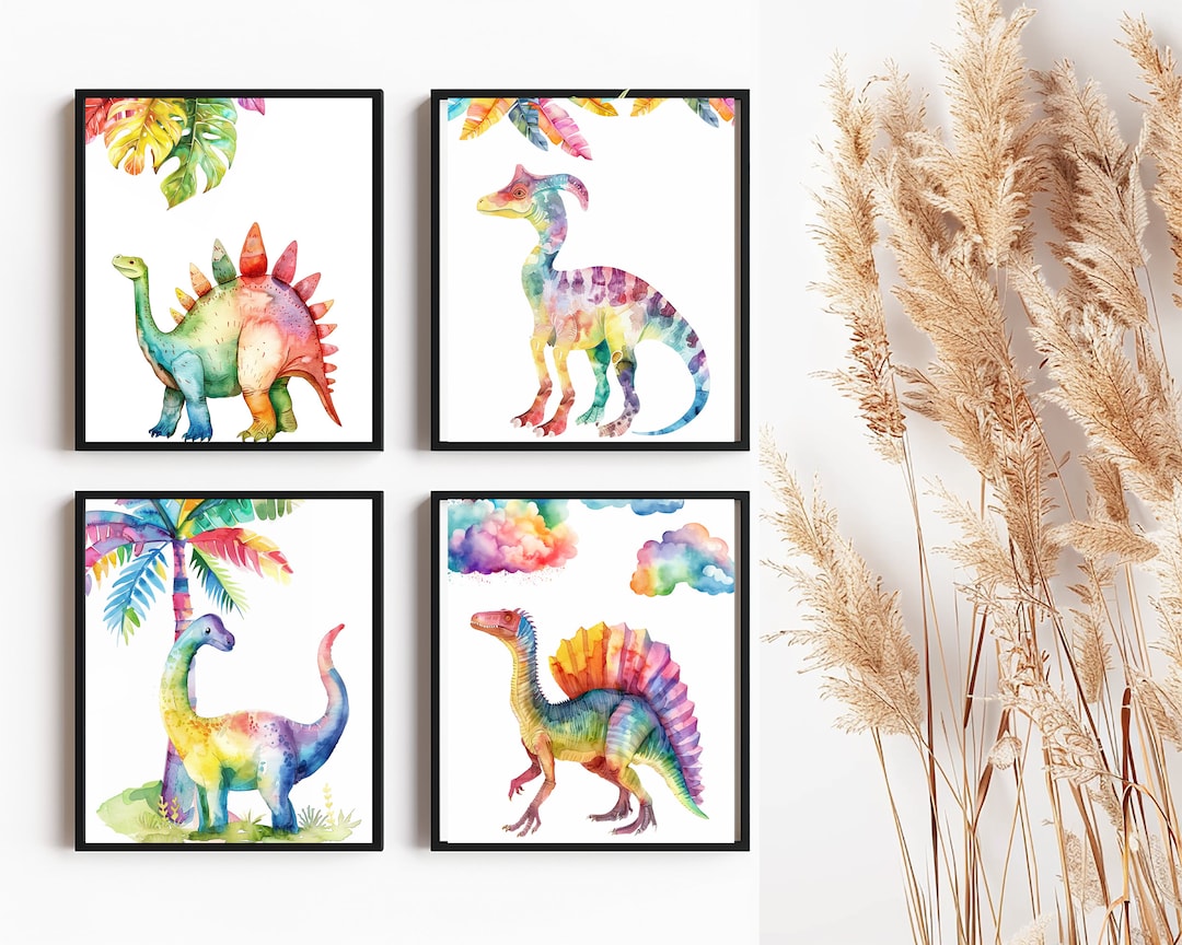 Rainbow Dinosaurs Nursery Wall Art, Printable Wall Decor, DIGITAL ...