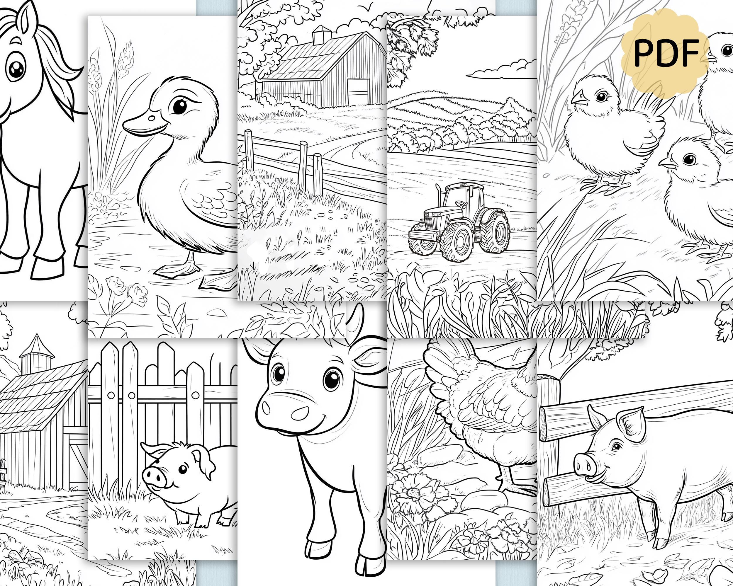 50 Farm-themed Coloring Pages for Kids, Printable Coloring Book, Farm ...