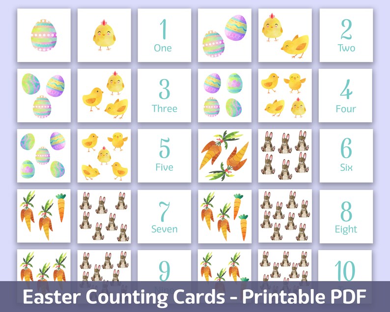 Counting Easter Items, Printable Flashcards, Matching Numbers to ...