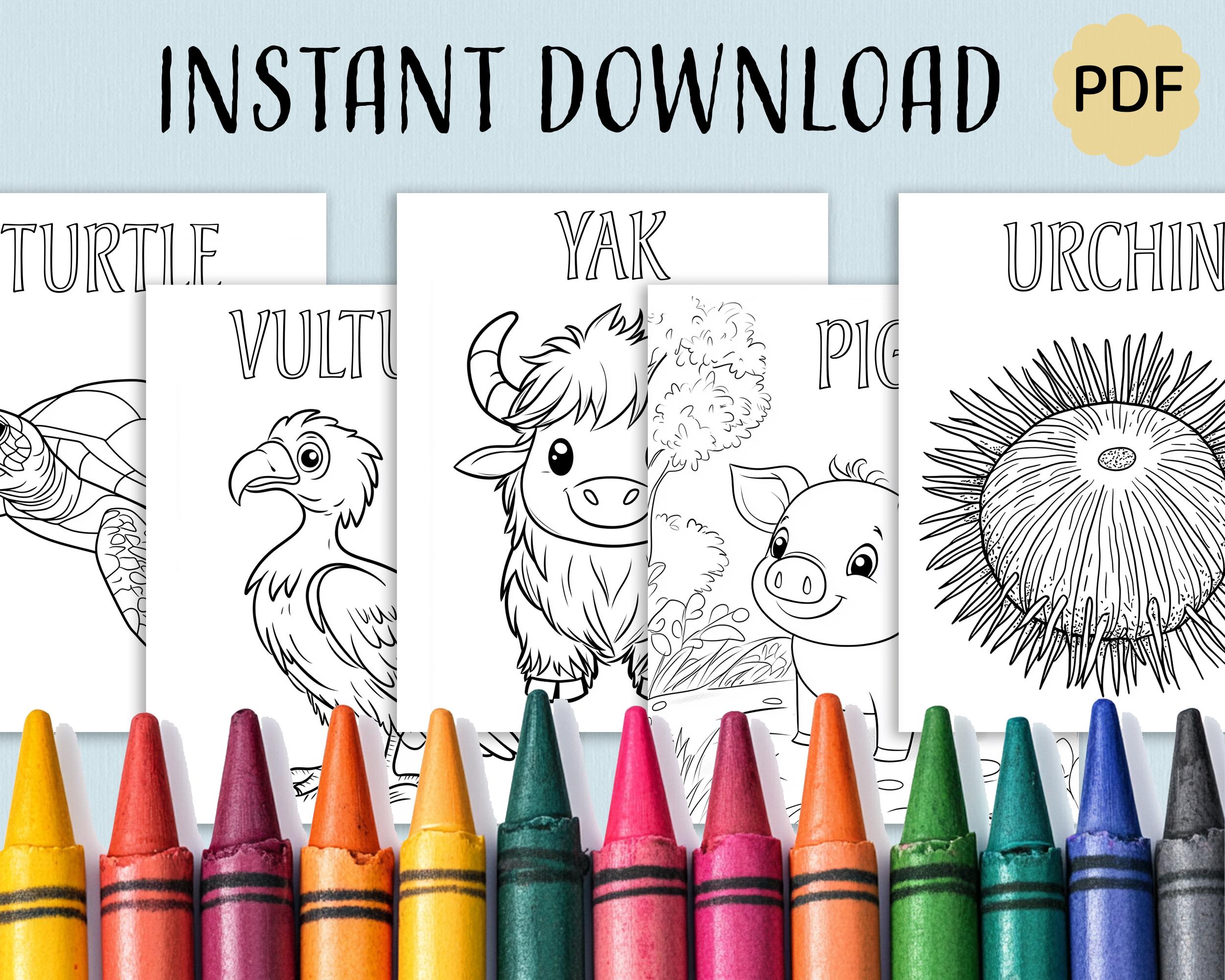 Animals Coloring Pages for Kids, Printable Coloring Book, Animals A-Z ...