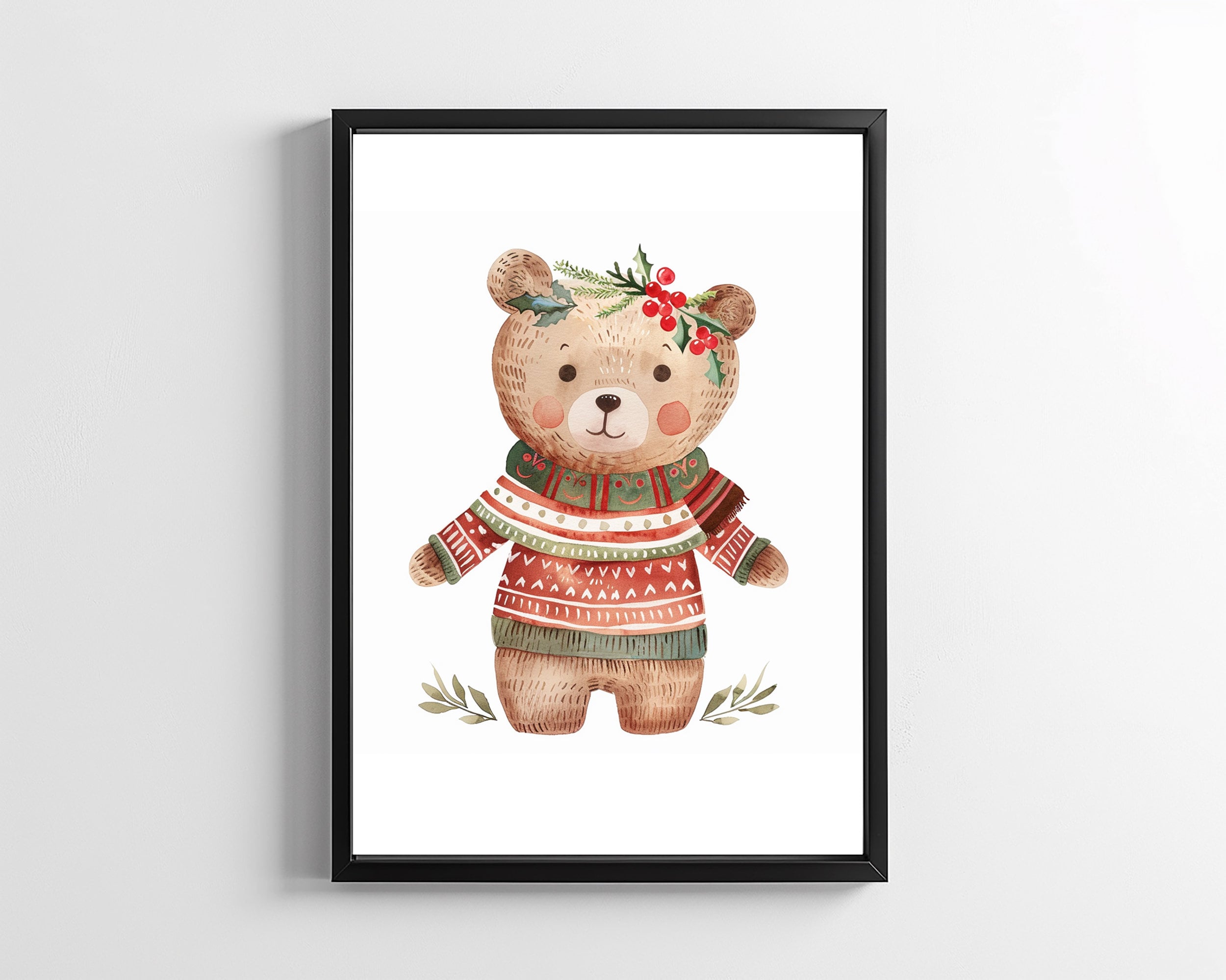 Christmas Animals Wall Art, Animals Wearing Sweater Illustrations, Cute ...