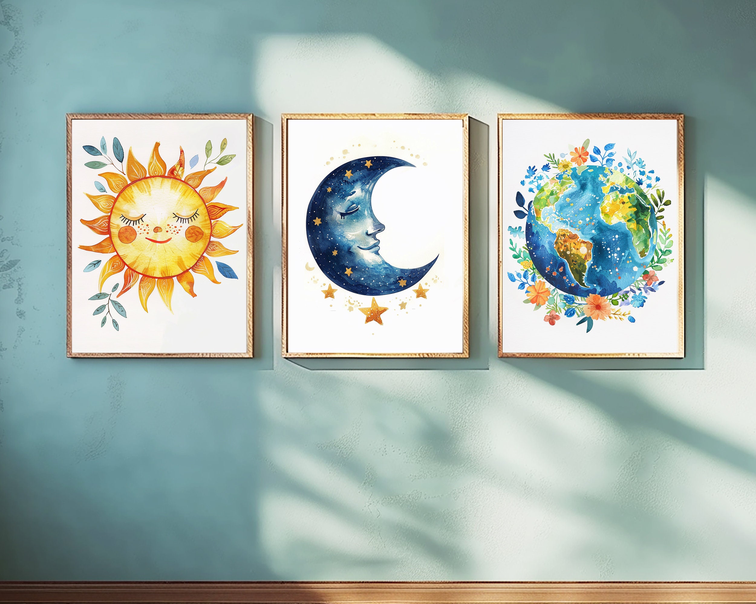 Celestial Nursery Wall Art, Printable Wall Decor, Moon, Sun and Earth ...