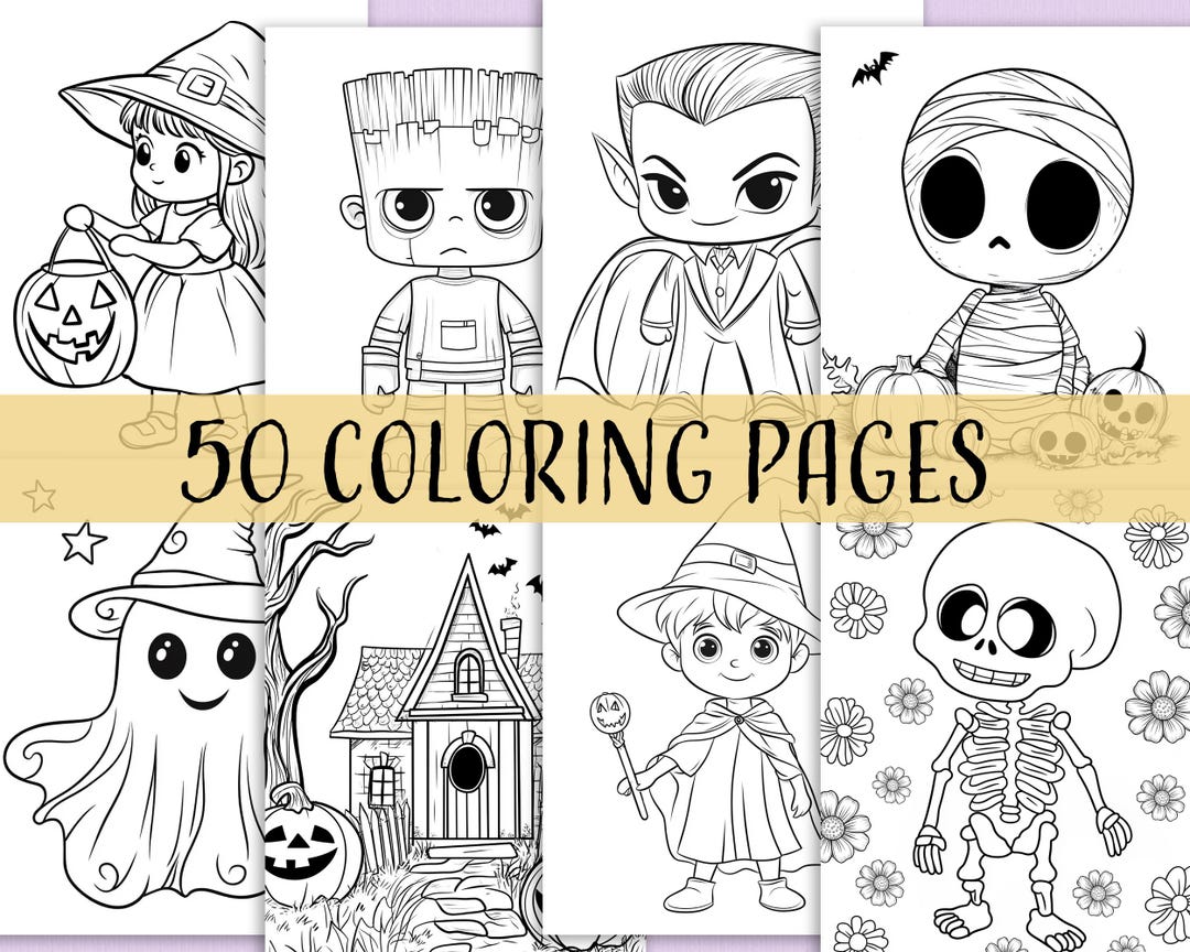 50 Halloween Coloring Pages for Kids: Printable Activity Book (instant ...
