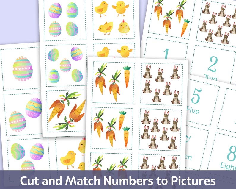 Counting Easter Items, Printable Flashcards, Matching Numbers to ...