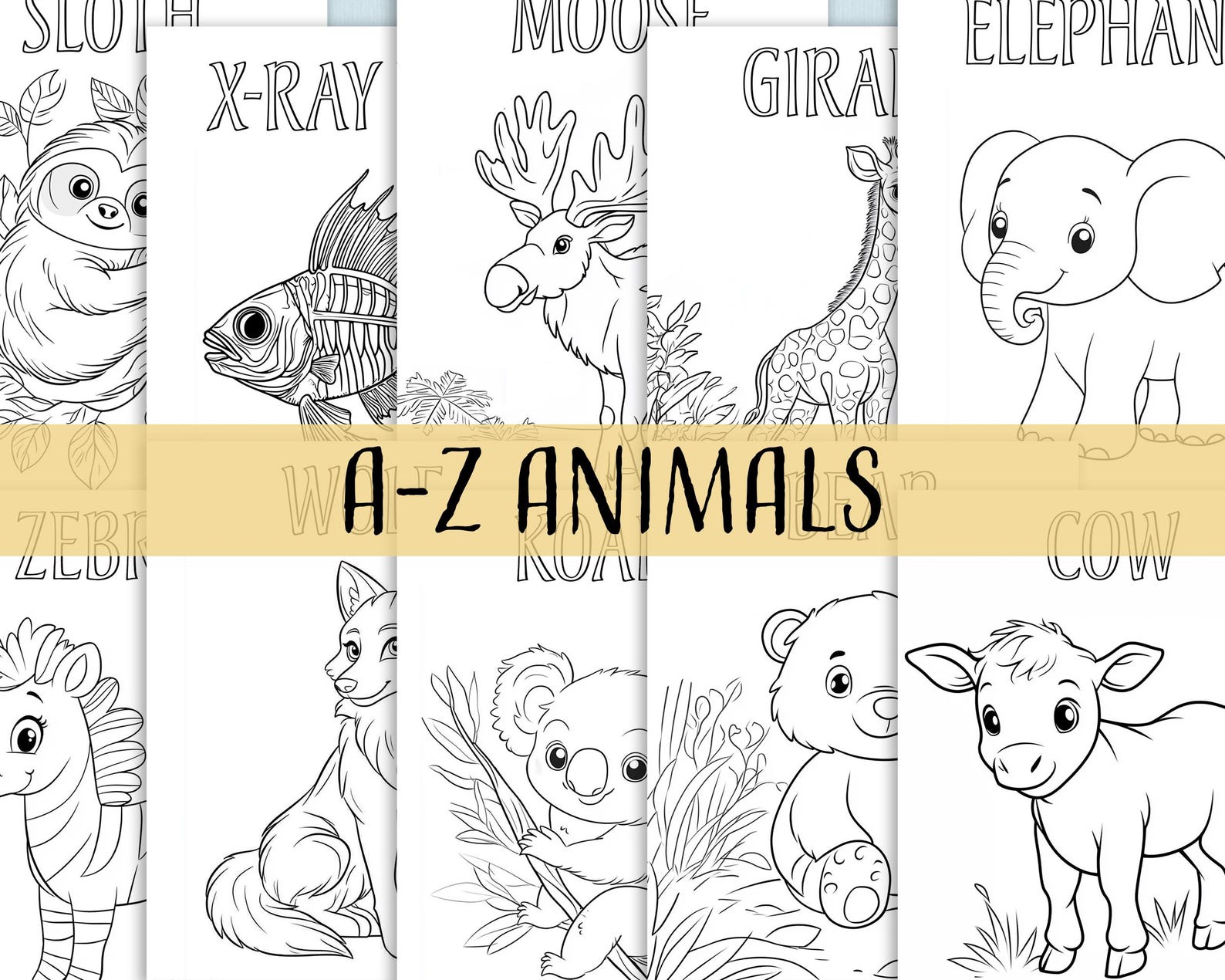 Animals Coloring Pages for Kids, Printable Coloring Book, Animals A-Z ...