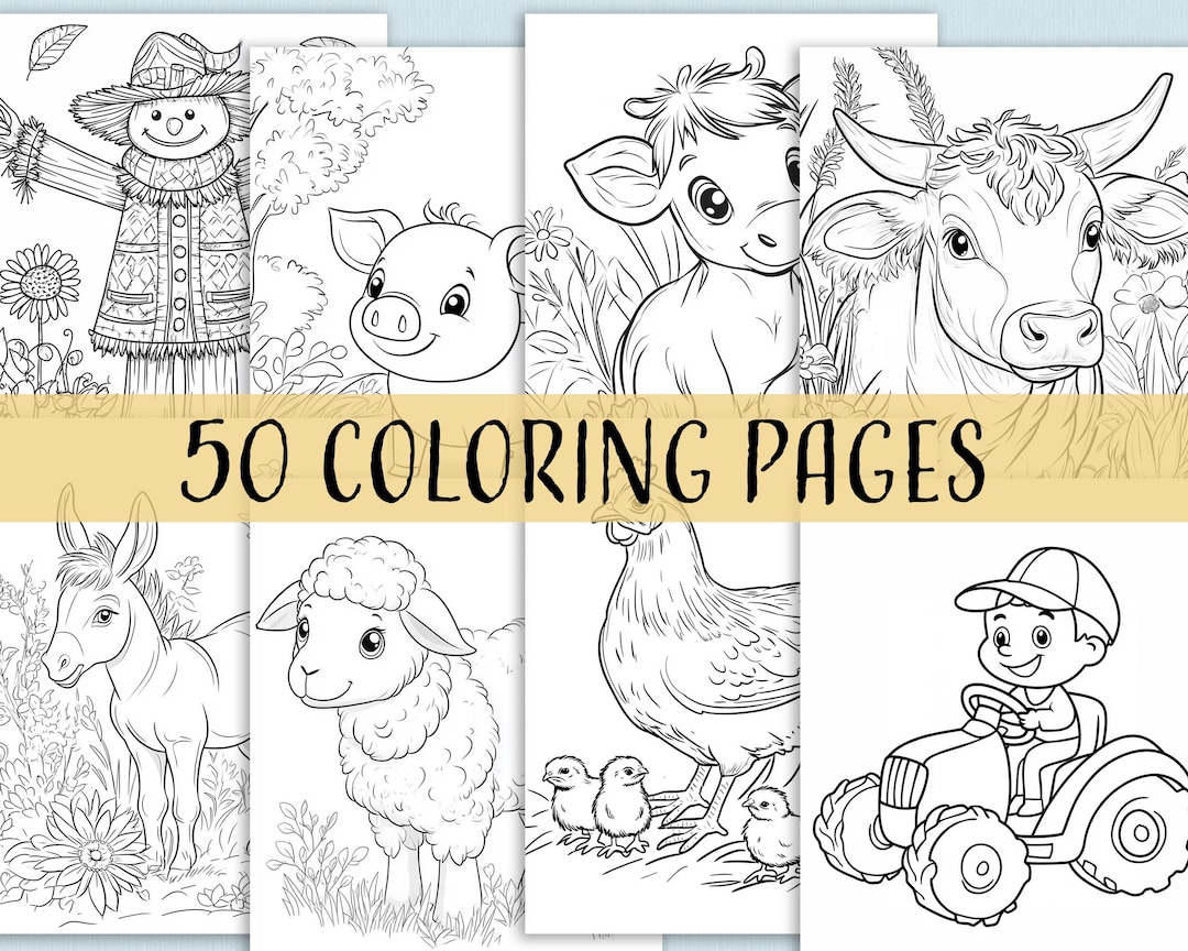 50 Farm-themed Coloring Pages for Kids, Printable Coloring Book, Farm ...