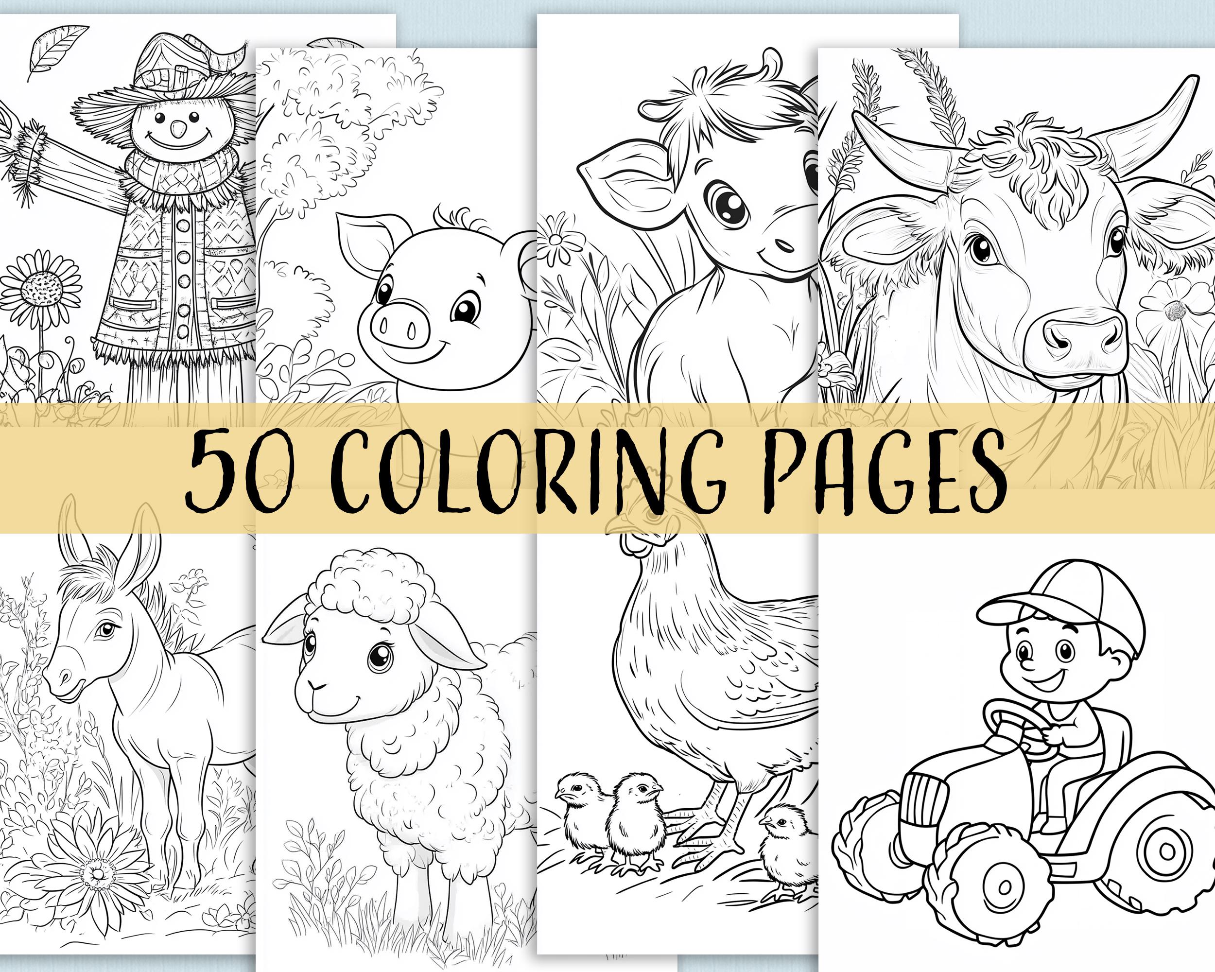 50 Farm-themed Coloring Pages for Kids, Printable Coloring Book, Farm ...