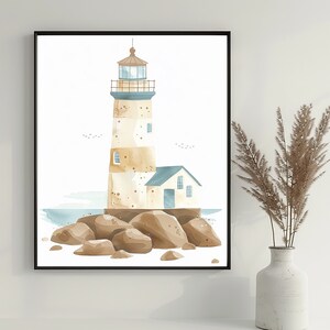 Nautical Nursery Wall Art, Lighthouse, Seagull, Boat Watercolor Illustrations, Printable Wall ...