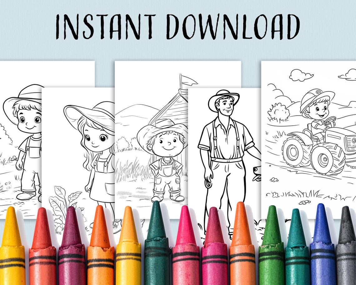 50 Farm-themed Coloring Pages for Kids, Printable Coloring Book, Farm ...