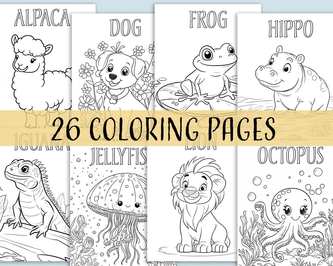 Animals Coloring Pages for Kids, Printable Coloring Book, Animals A-Z ...