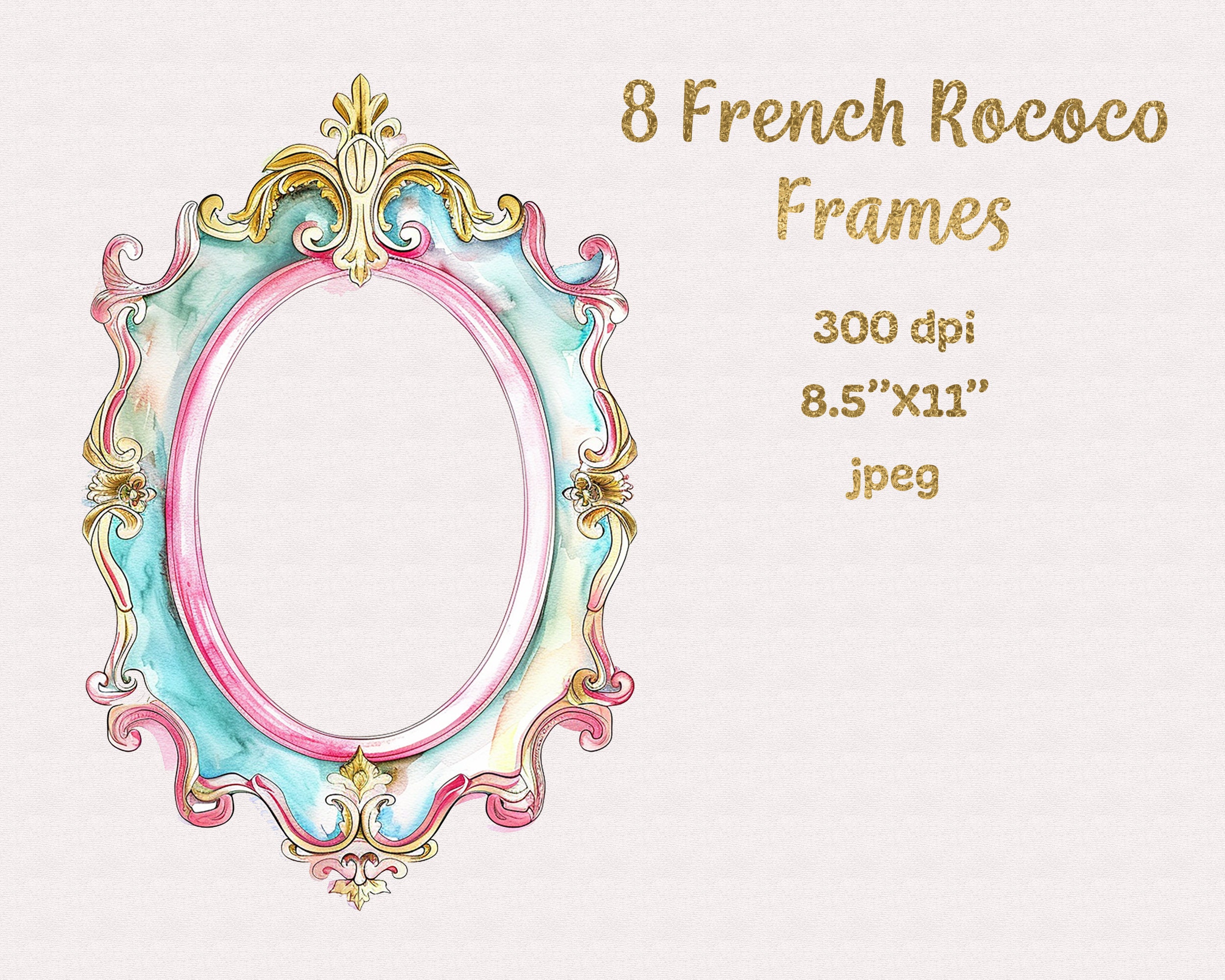 Watercolor French Rococo Frames, Printable 8.5X11 Inches Pages - Etsy