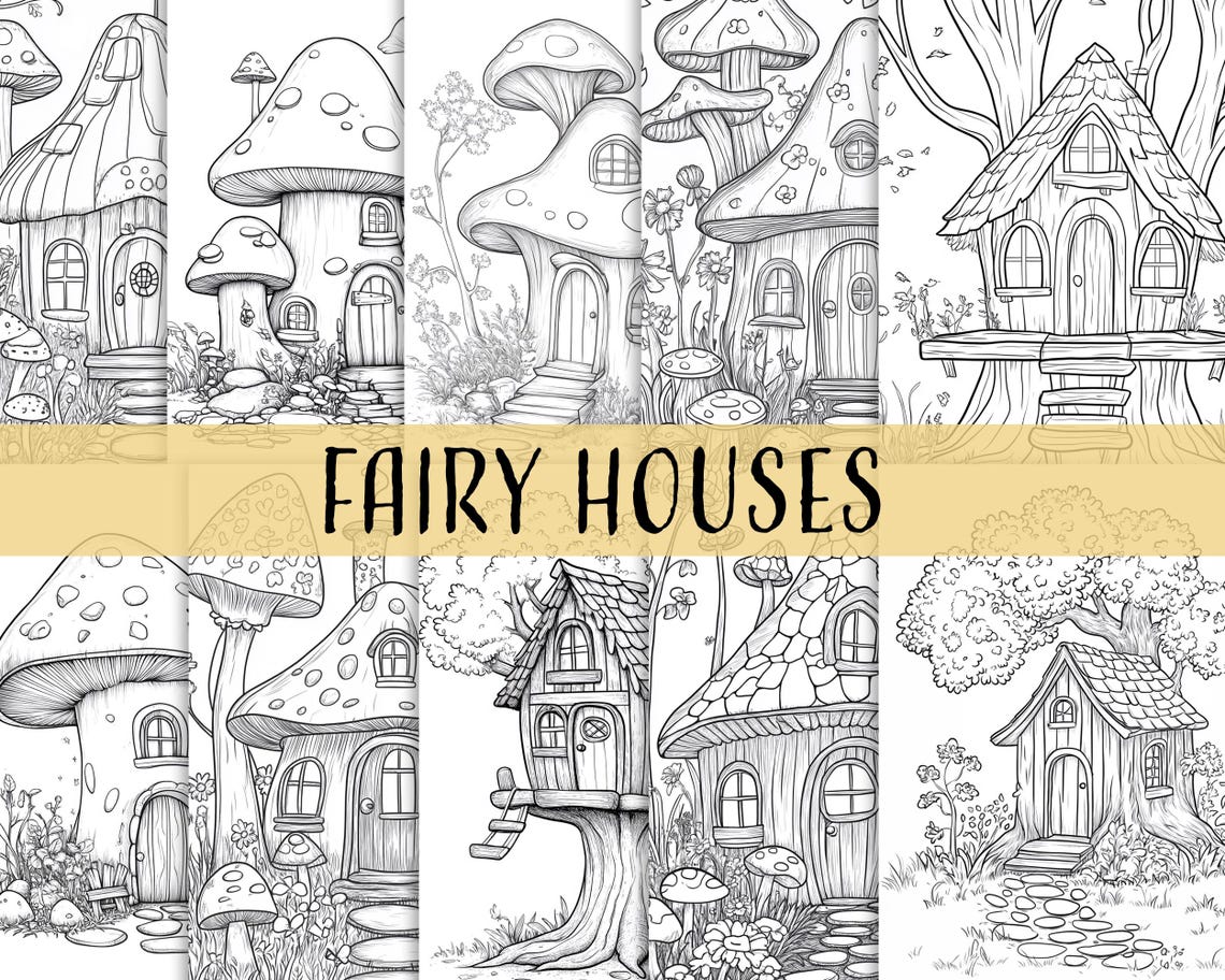 45 Fairy Houses Coloring Pages for Kids (printable Digital Download) - Etsy