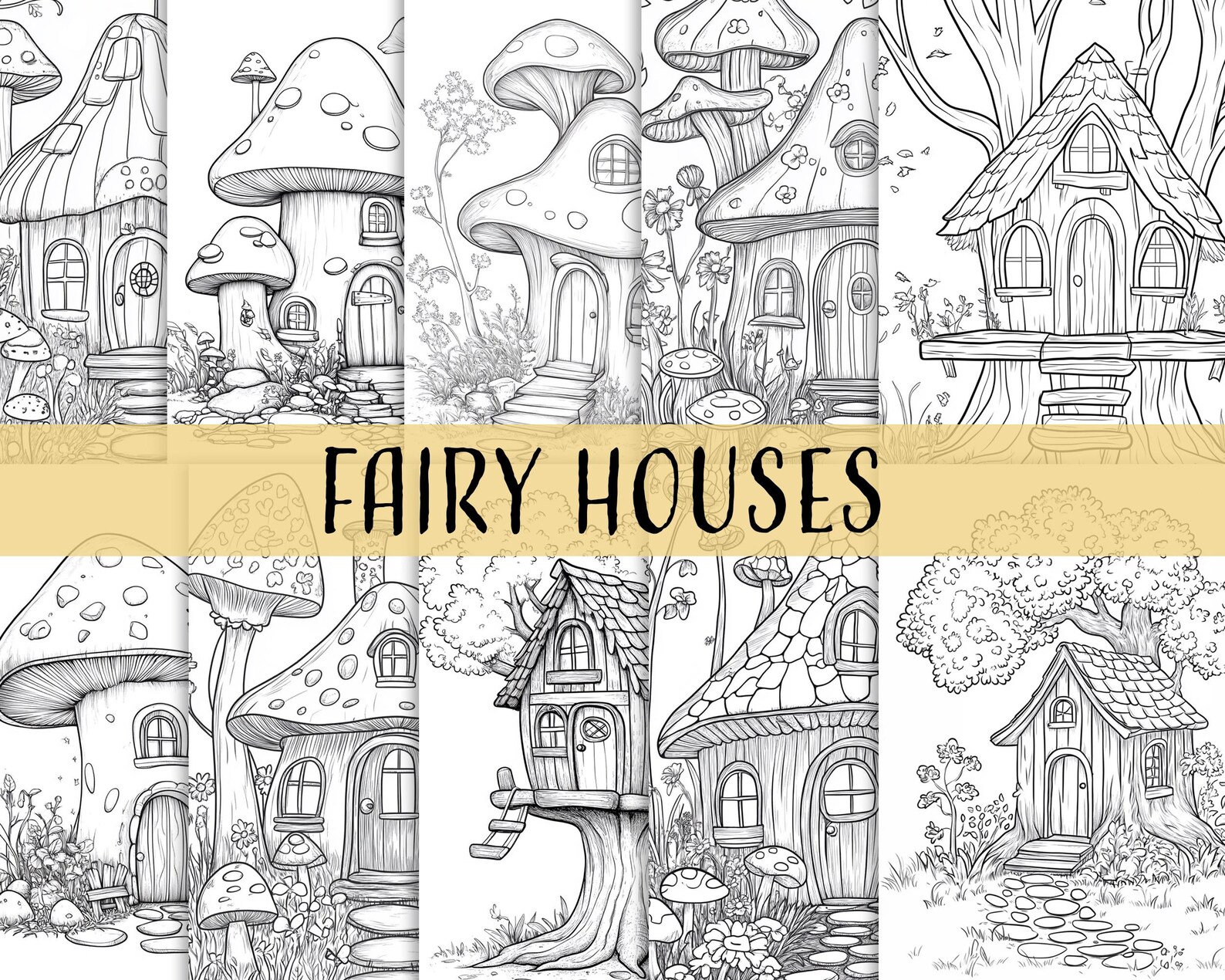 45 Fairy Houses Coloring Pages for Kids (printable Digital Download) - Etsy