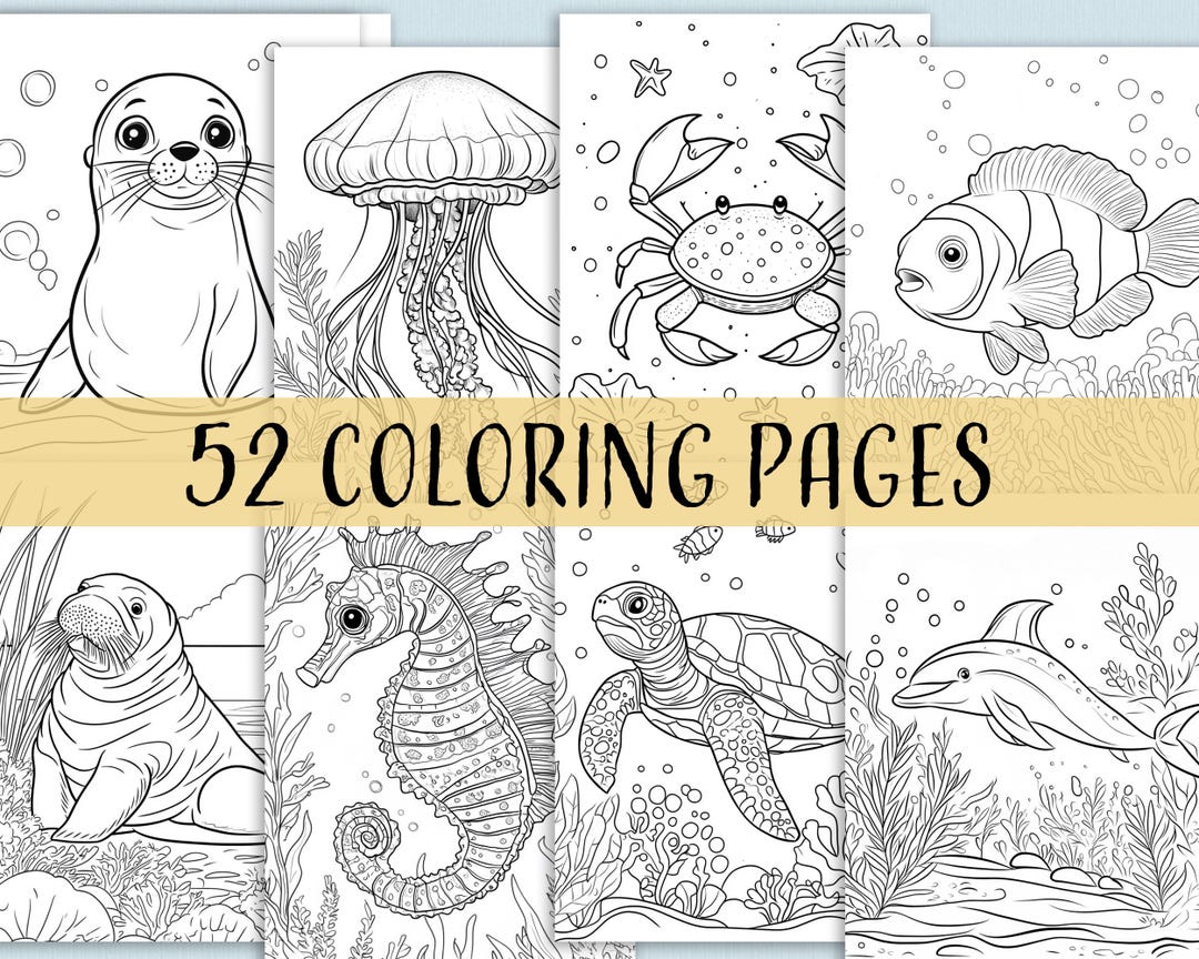 52 Ocean Animals Coloring Pages for Kids, Printable Coloring Book ...