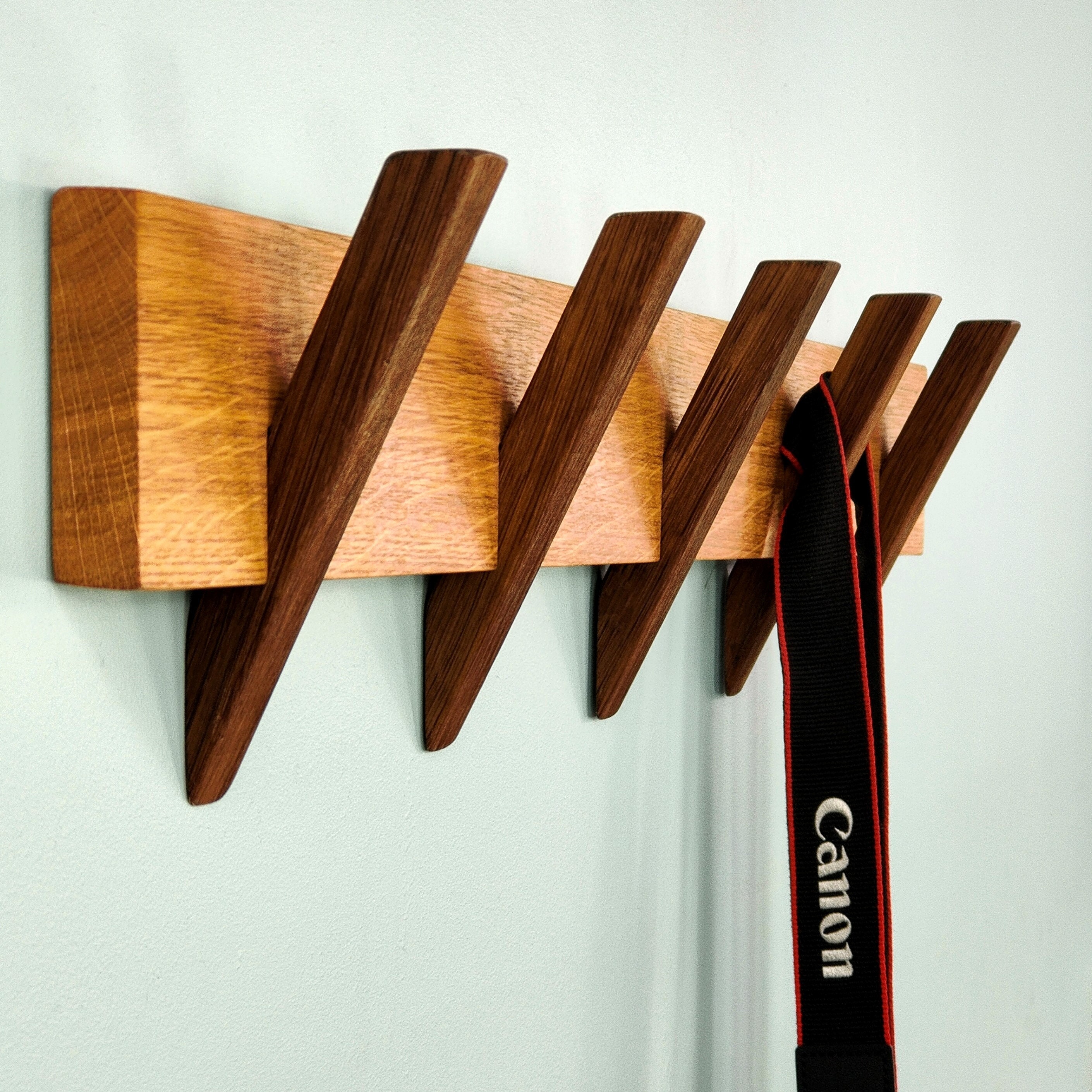 Wall Oak Coat Rack With 3-8 Fumed Oak Hooks/ Modern Oak Rack/ Oak Coat ...