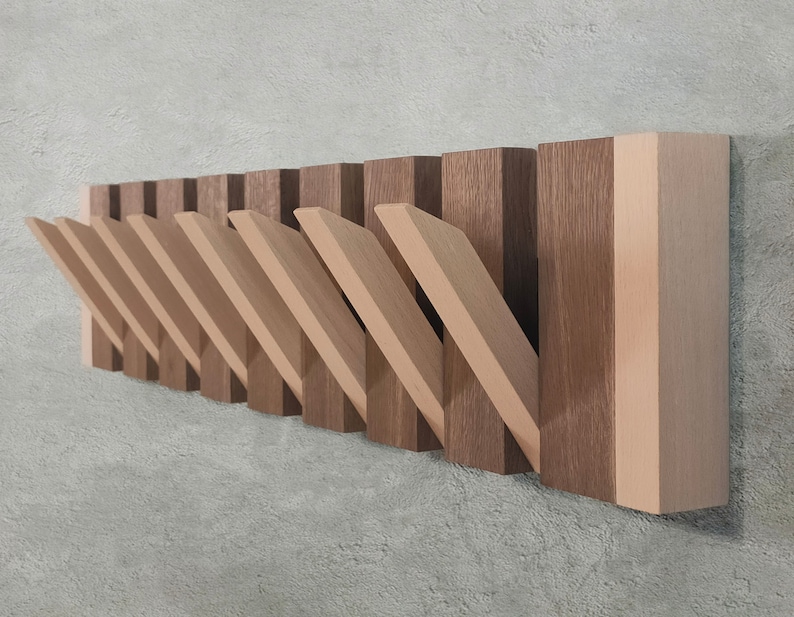 4-8 Hooks Multi Wood Rack, Natural Oak With Beech, Wall Coat Holder ...