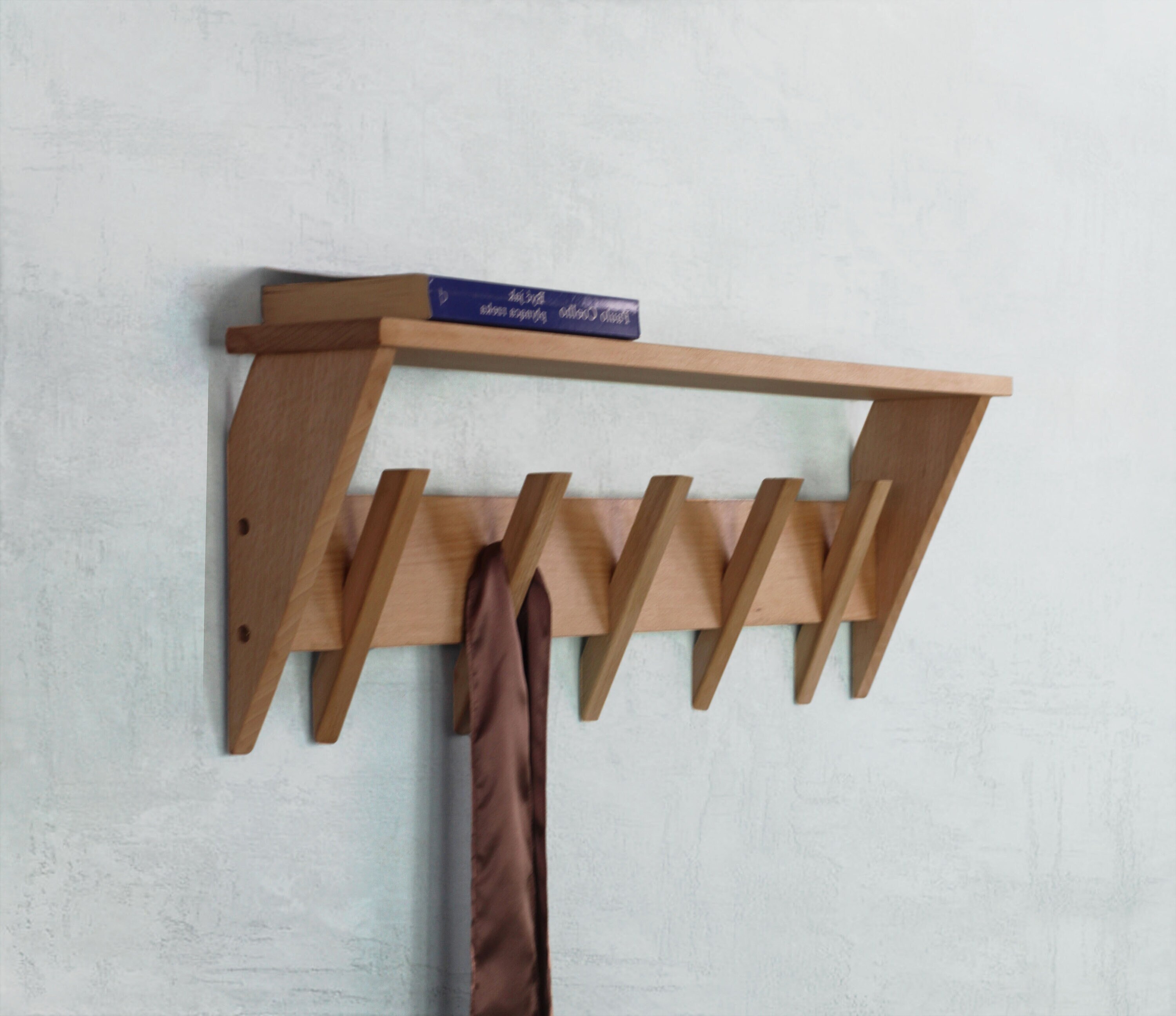 Rack for Clothing With Shelf 4-6 Hooks / Wall Mounted Coat Rack ...