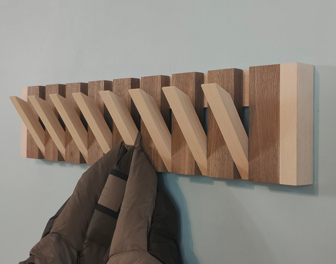 4-8 Hooks Multi Wood Rack, Natural Oak With Beech, Wall Coat Holder ...