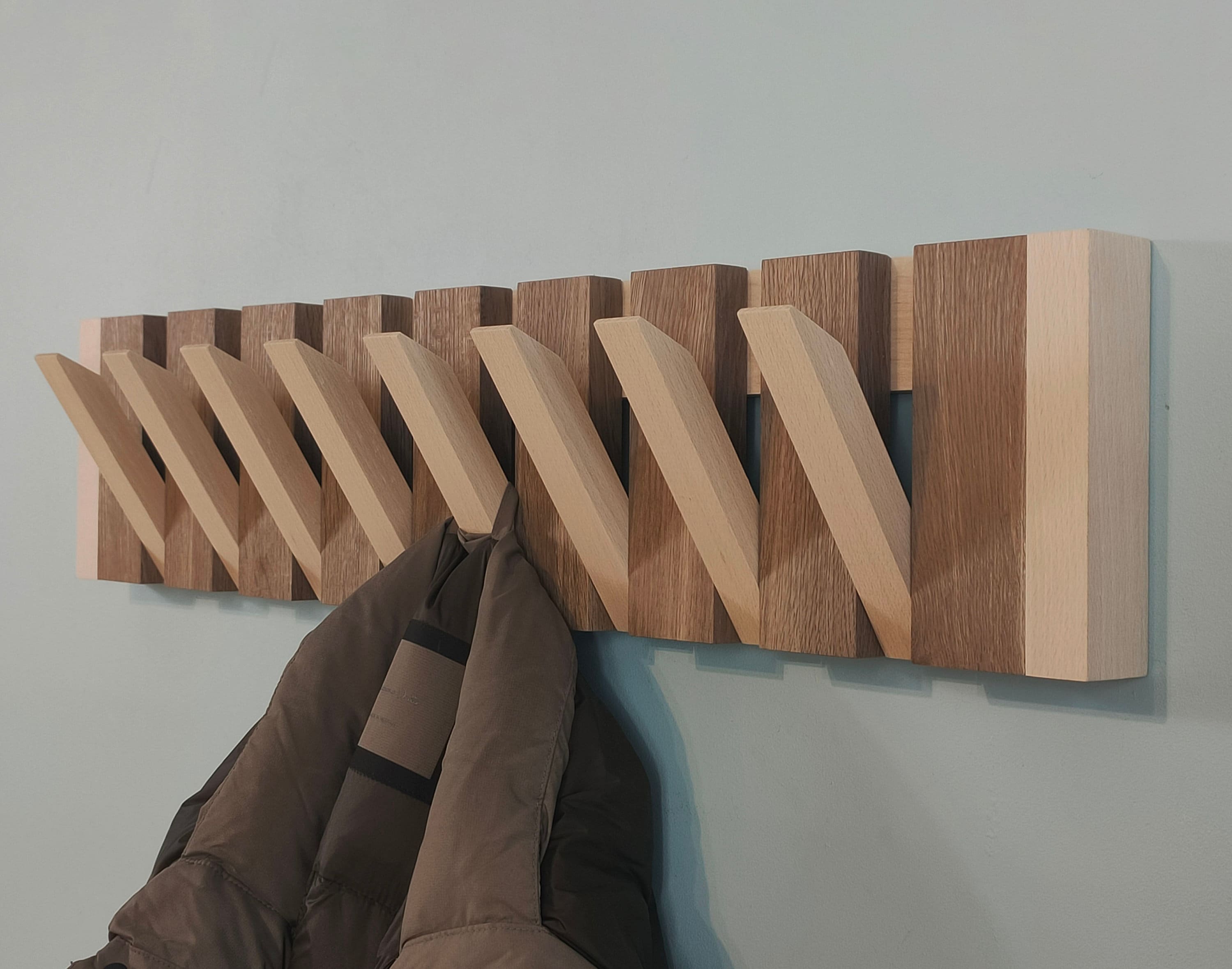 4-8 Hooks Multi Wood Rack, Natural Oak With Beech, Wall Coat Holder ...