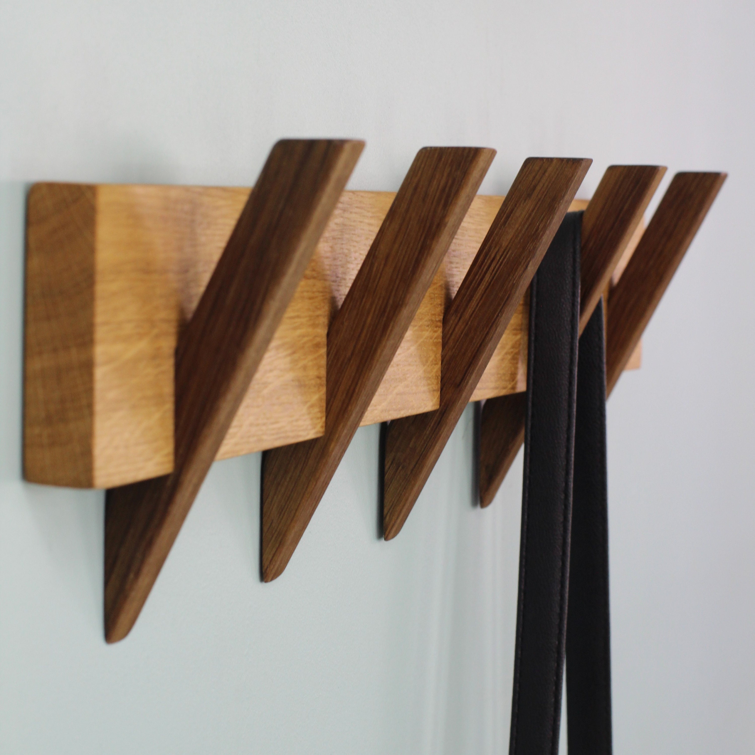 Wall Oak Coat Rack With 3-8 Fumed Oak Hooks/ Modern Oak Rack/ Oak Coat ...