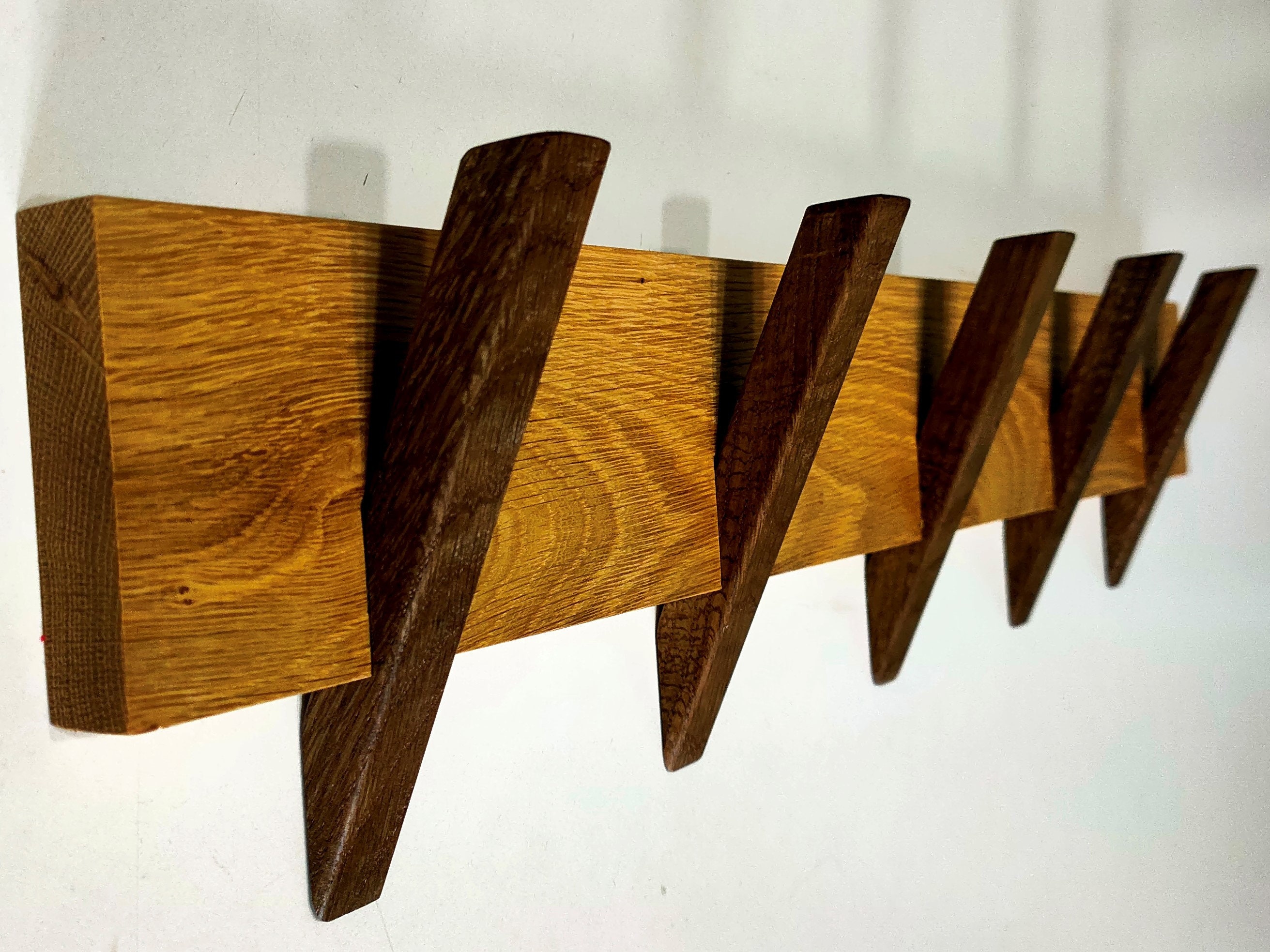 Wall Oak Coat Rack With 3-8 Fumed Oak Hooks/ Modern Oak Rack/ Oak Coat ...