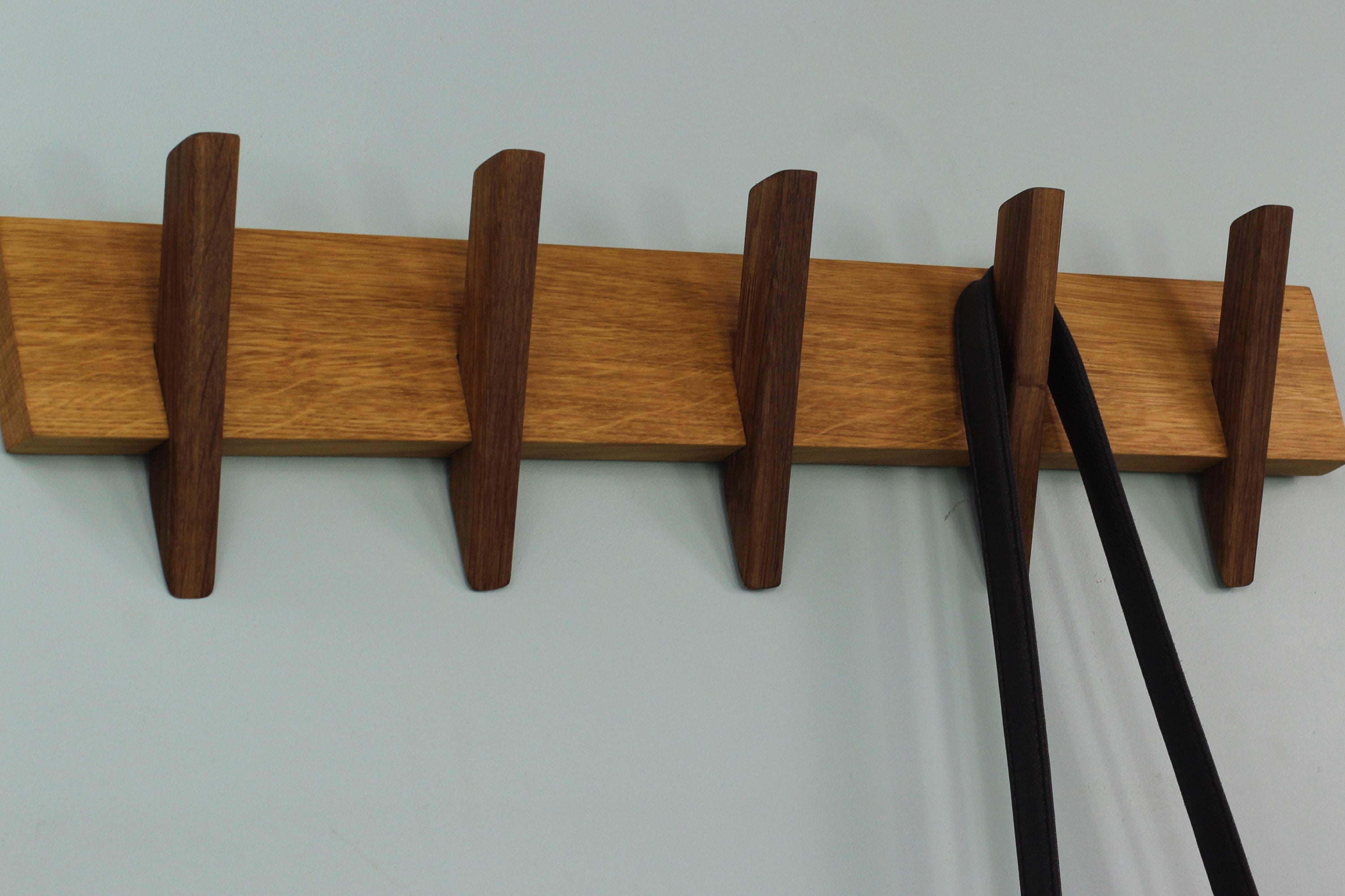 Wall Oak Coat Rack With 3-8 Fumed Oak Hooks/ Modern Oak Rack/ Oak Coat ...