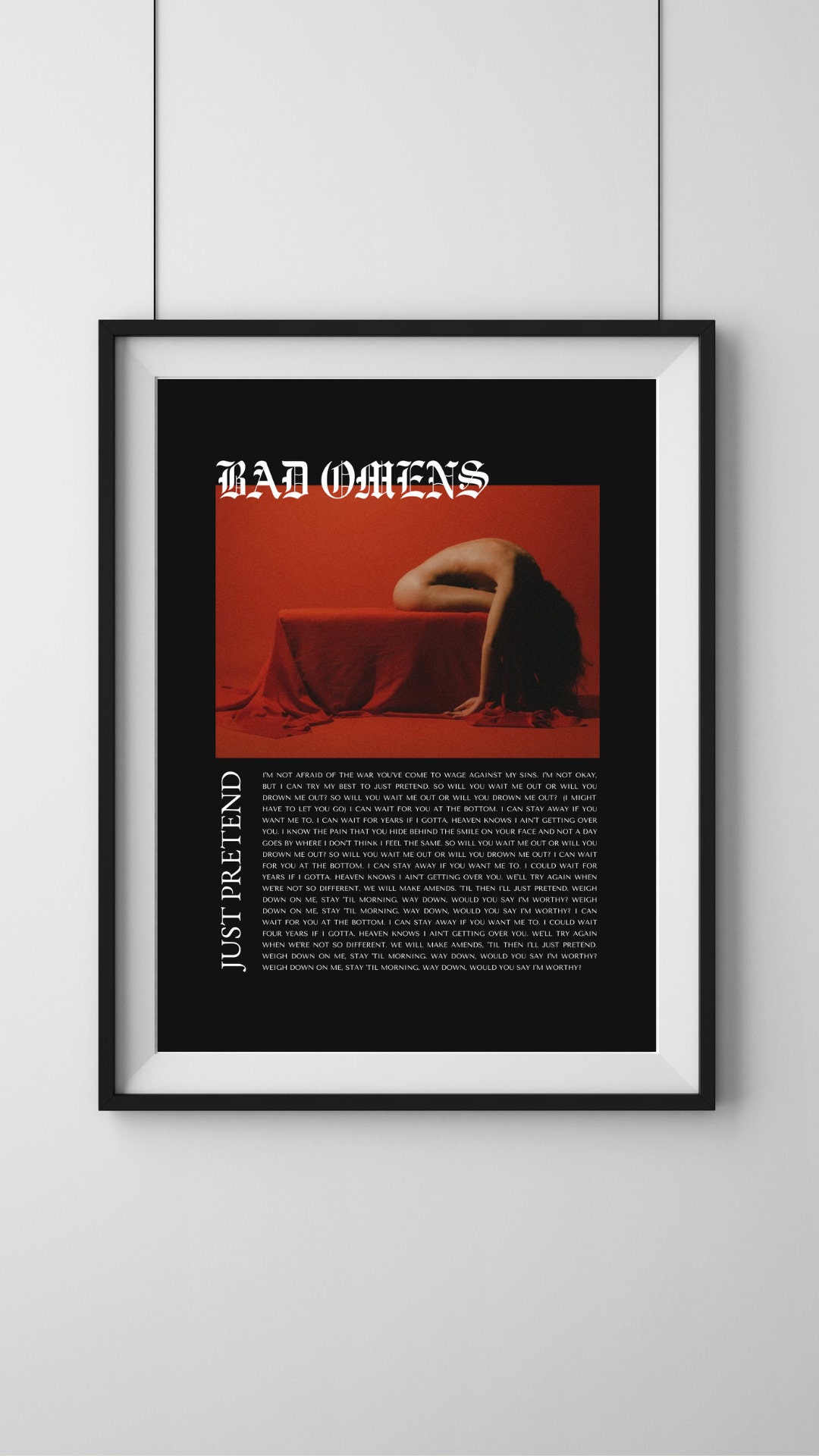Bad Omens Just Pretend Minimalist Poster the Death of Peace of Mind Gothic Metal Music Album ...