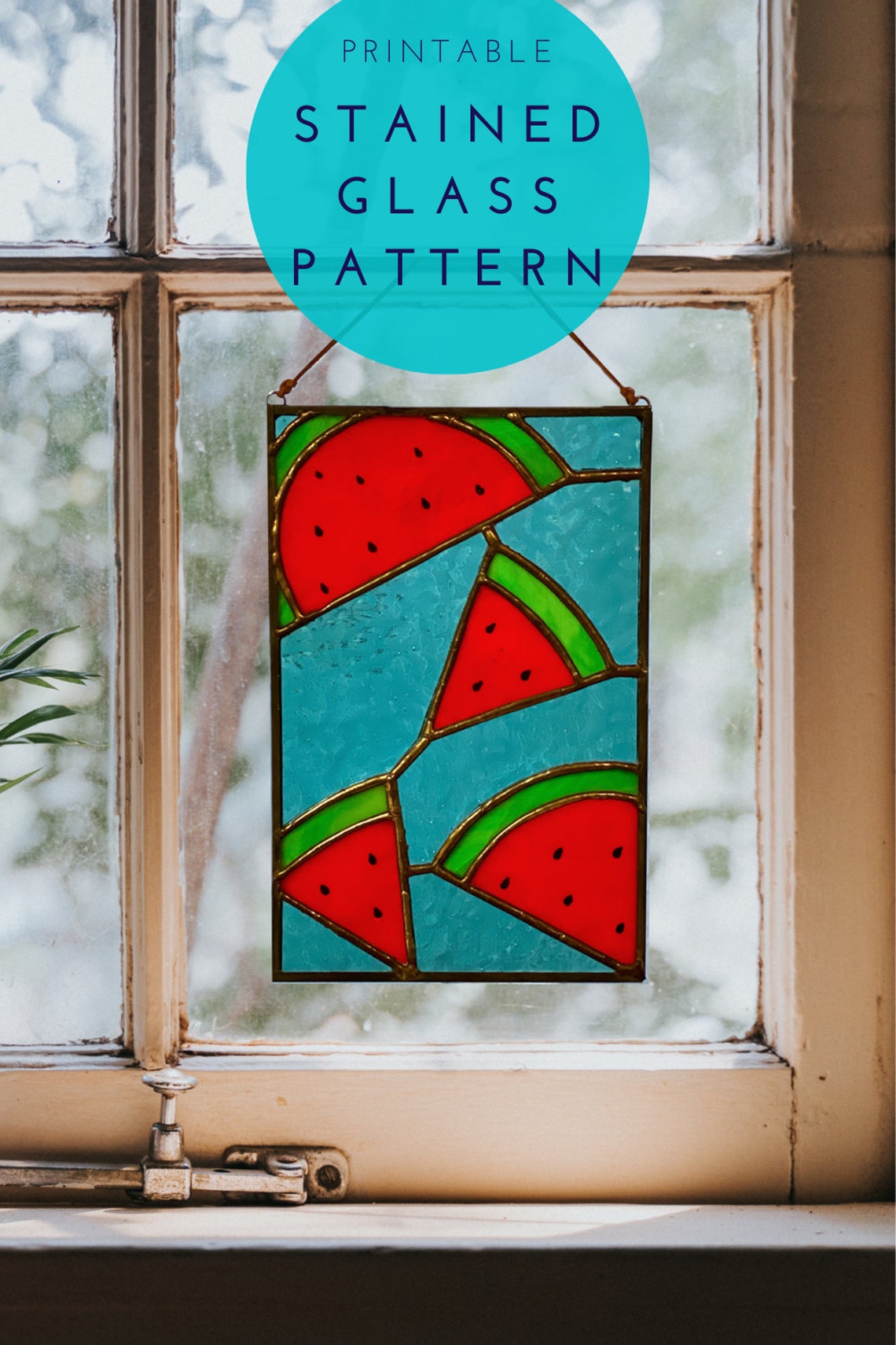 Digital Stained Glass Pattern / Watermelon Fruit Panel / - Etsy