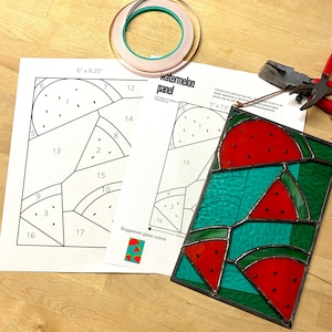 Digital Stained Glass Patterns / SET of 3 FRUIT Panels / Pear, Lemon ...