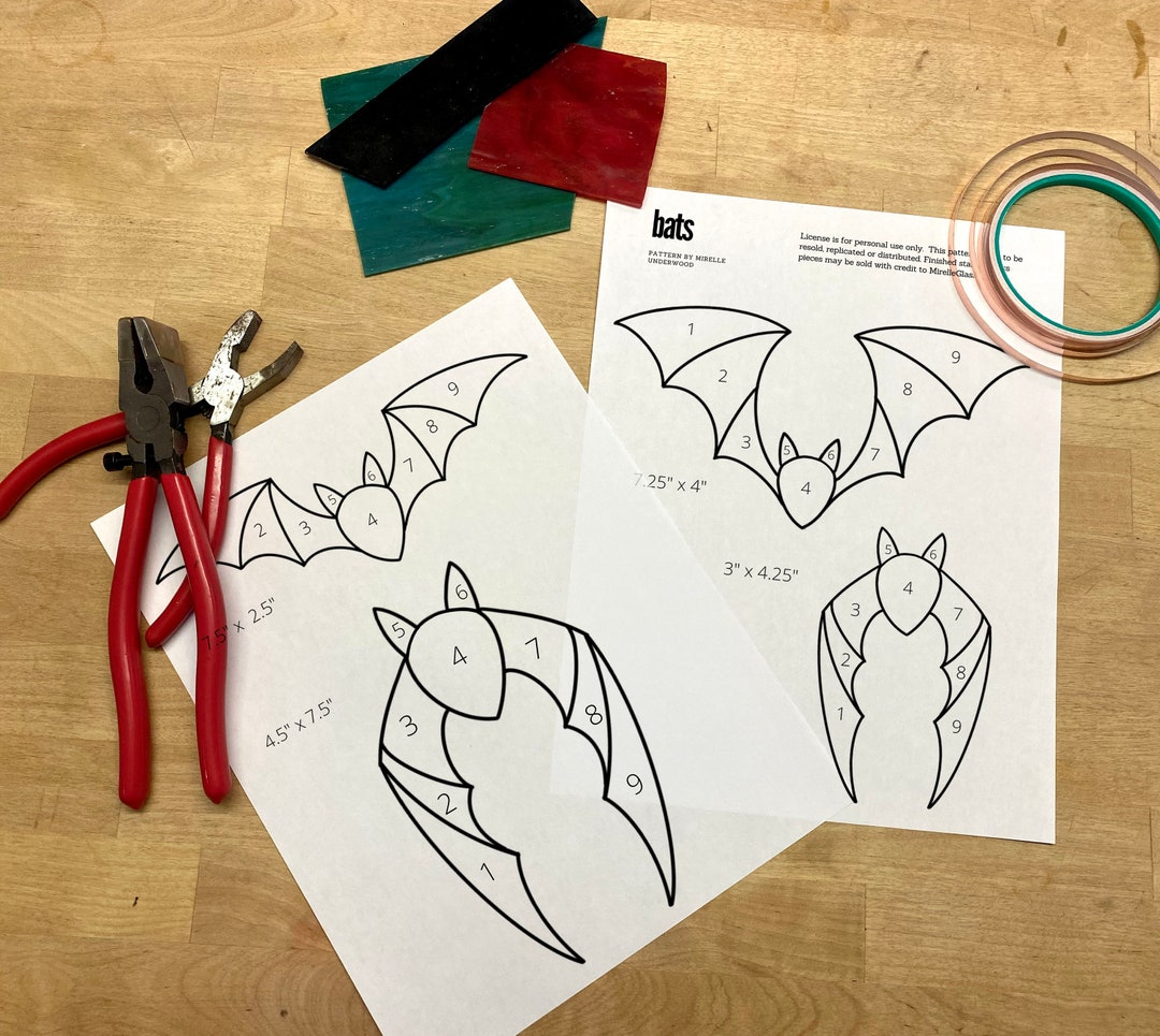 Digital Stained Glass Pattern / Set of 3 Bat Halloween Ornaments PDF ...