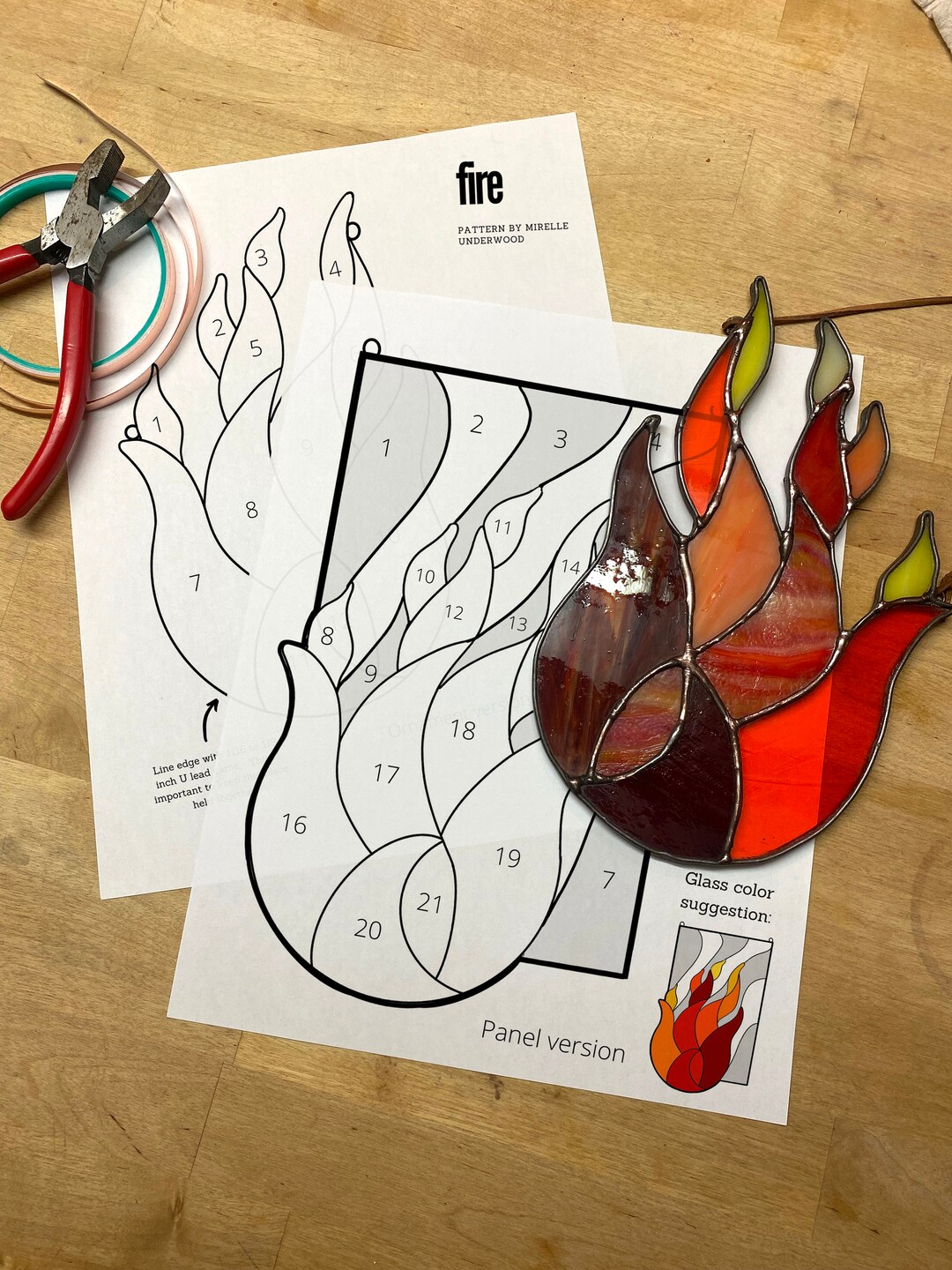 Digital Stained Glass Pattern / Fire Element Ornament or Panel - Etsy