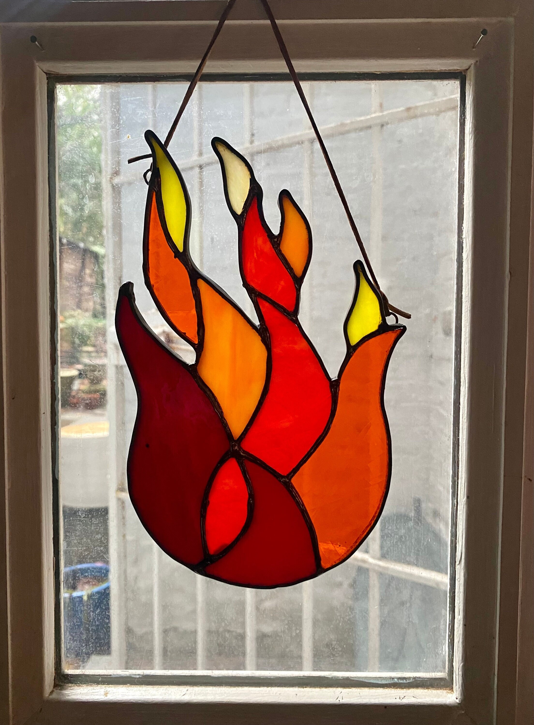 Digital Stained Glass Pattern / Fire Element Sprite Ornament or Panel ...
