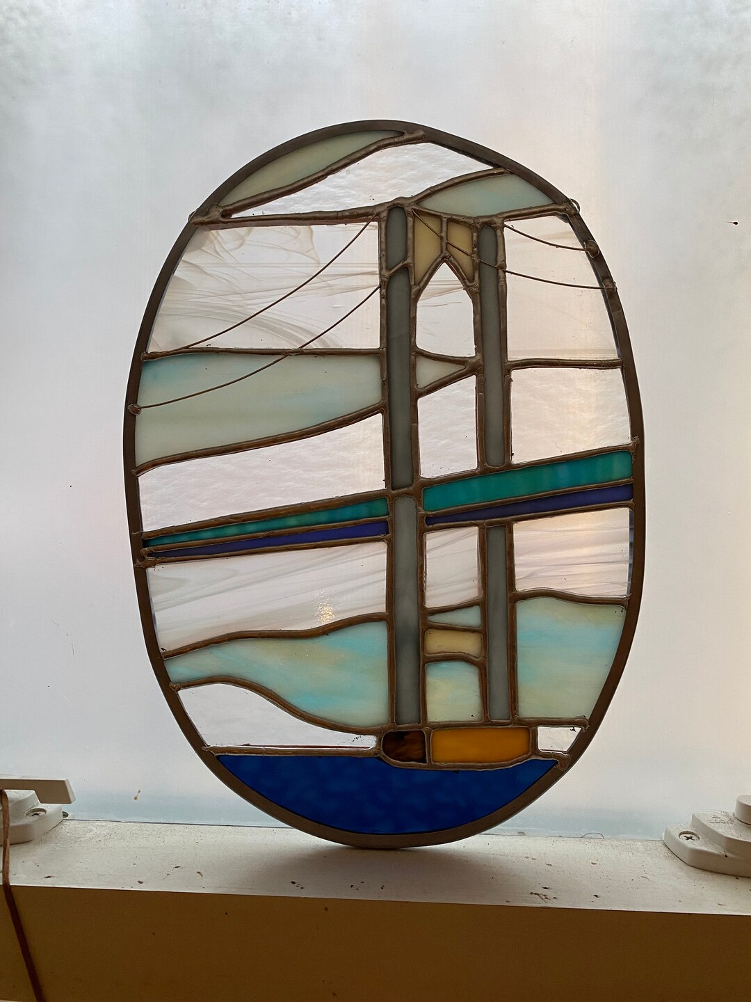 Digital Stained Glass Pattern / Bridge Over Cloudy Skies / PDF Instant ...